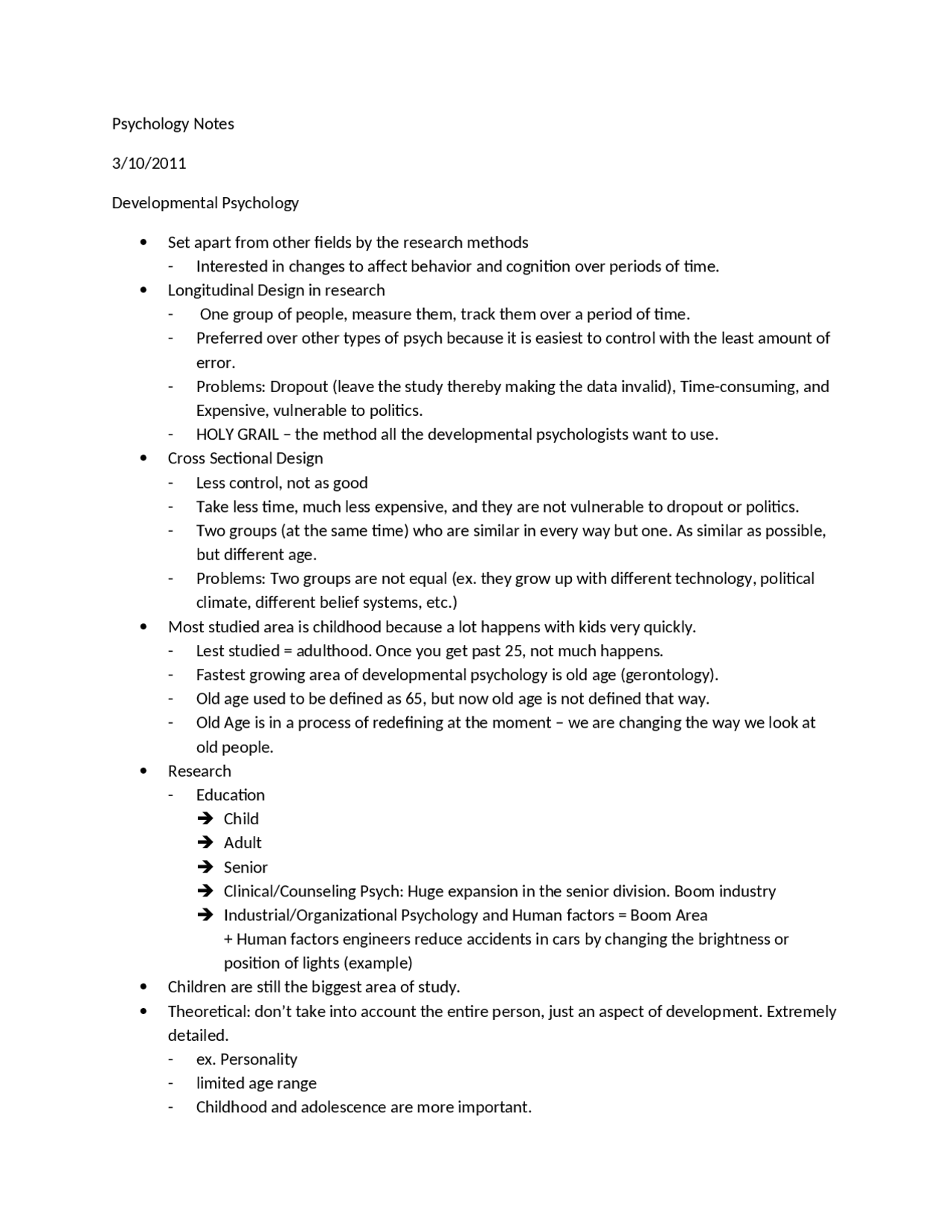 Developmental Psychology Notes General Psychology I Py 101 Docsity