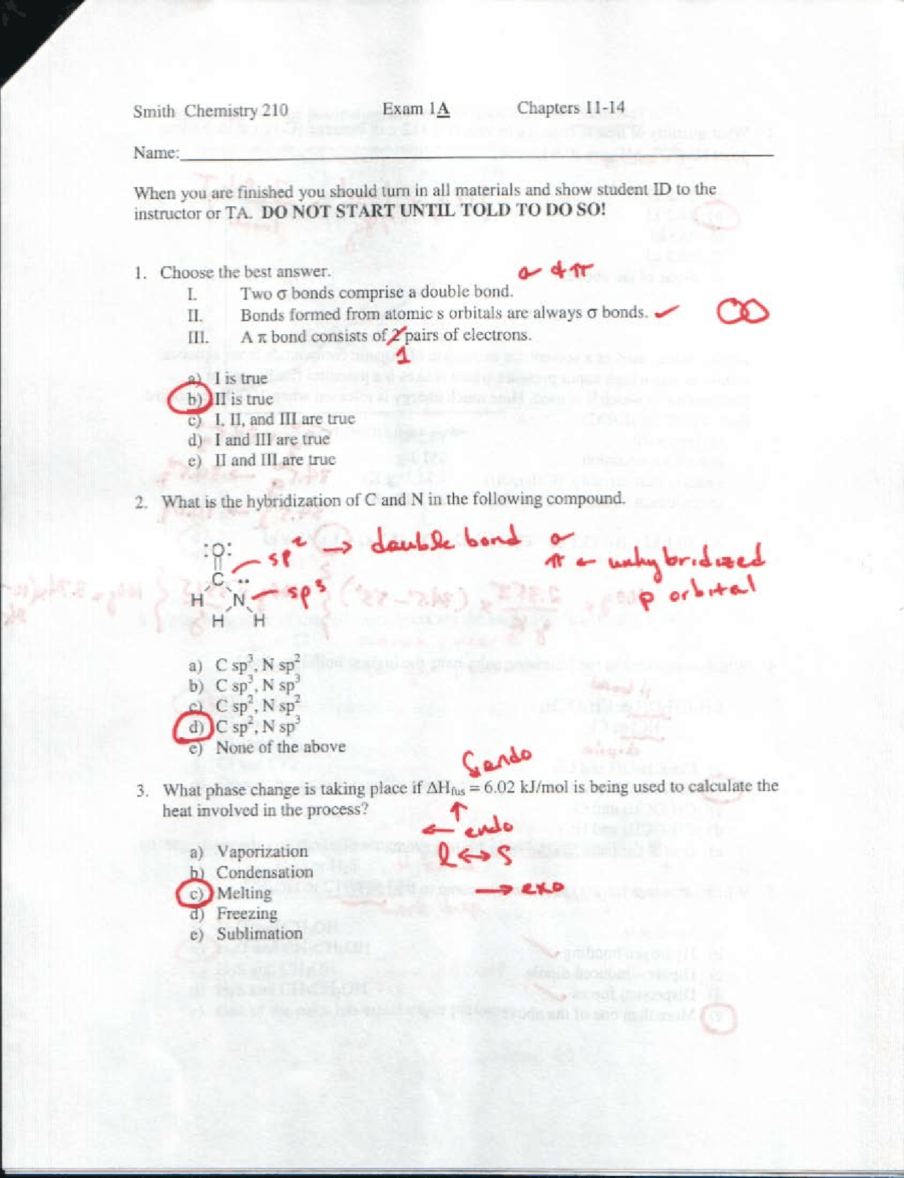 Exam 1a With Answer Key General And Inorganic Chemistry Chem 210