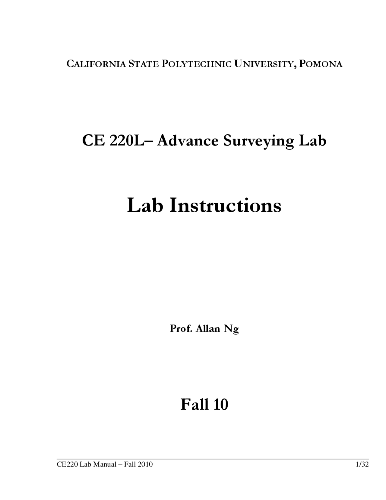 Lab Instructions - Advanced Surveying Laboratory | CE 220L - Docsity