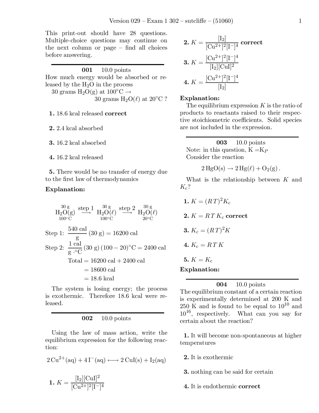 Exam 1 Problems With Solutions Principles Of Chemistry Ii Ch 302