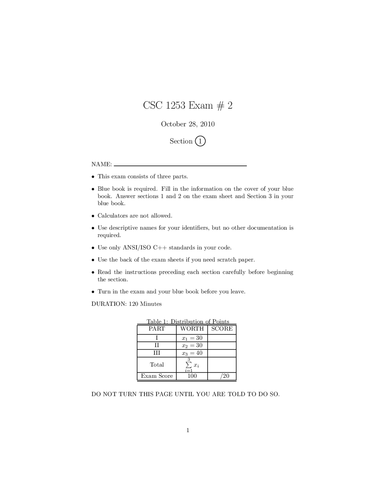 Exam 2 Practice Computer Science With C Csc 1253 Docsity