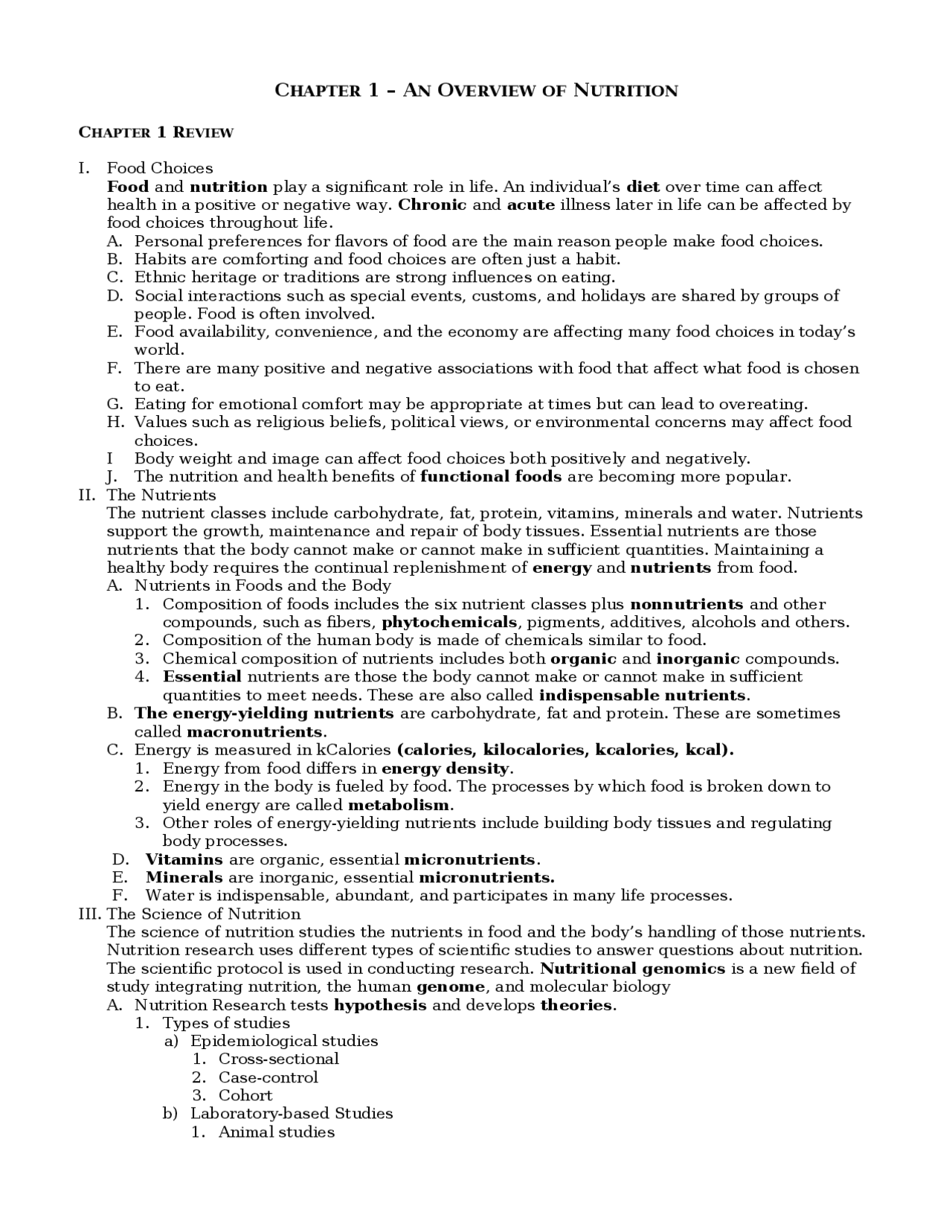 An Overview Of Nutrition Lecture Notes Nufs 2110 Docsity