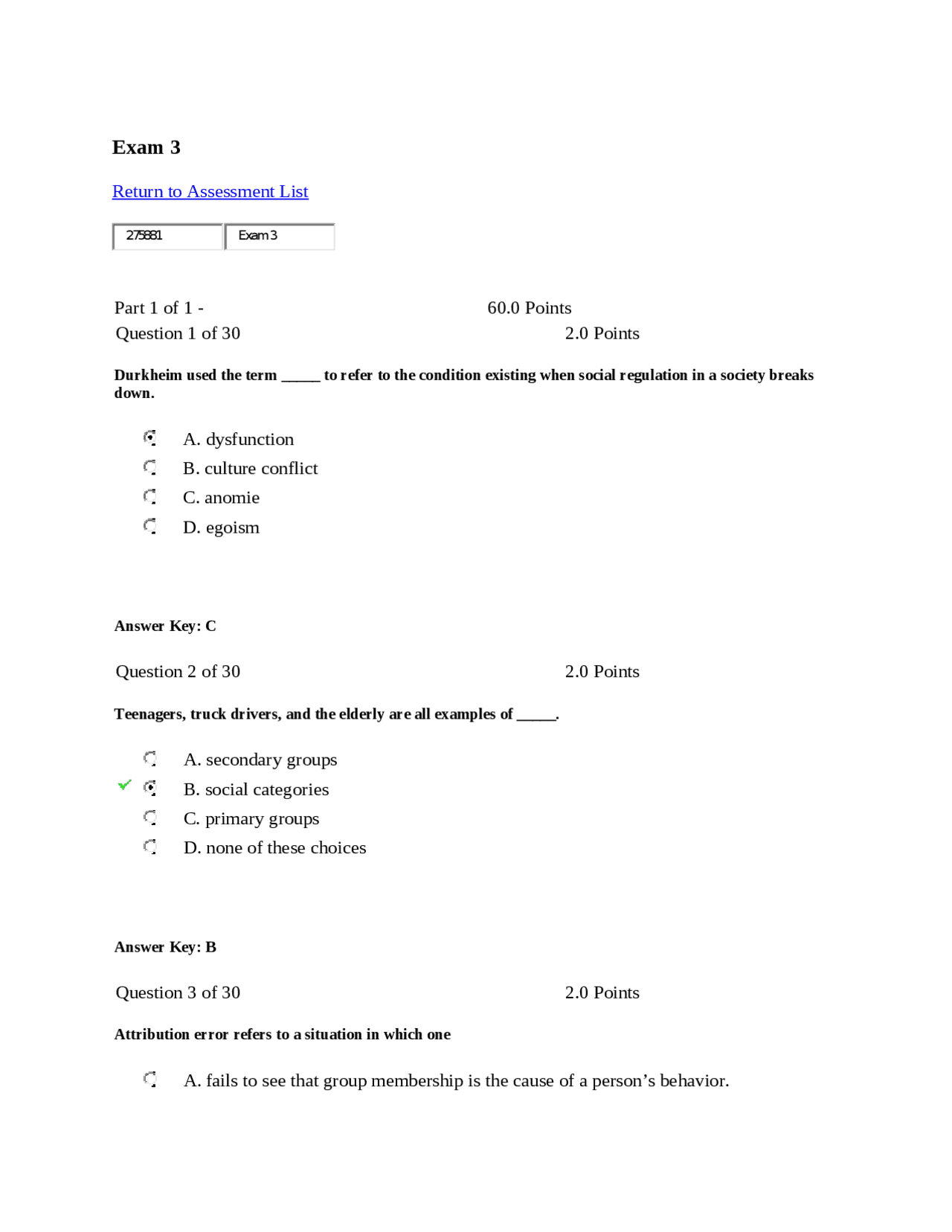 30 Solved Questions for Exam 3 - Introductory Sociology | SOC 1004 ...