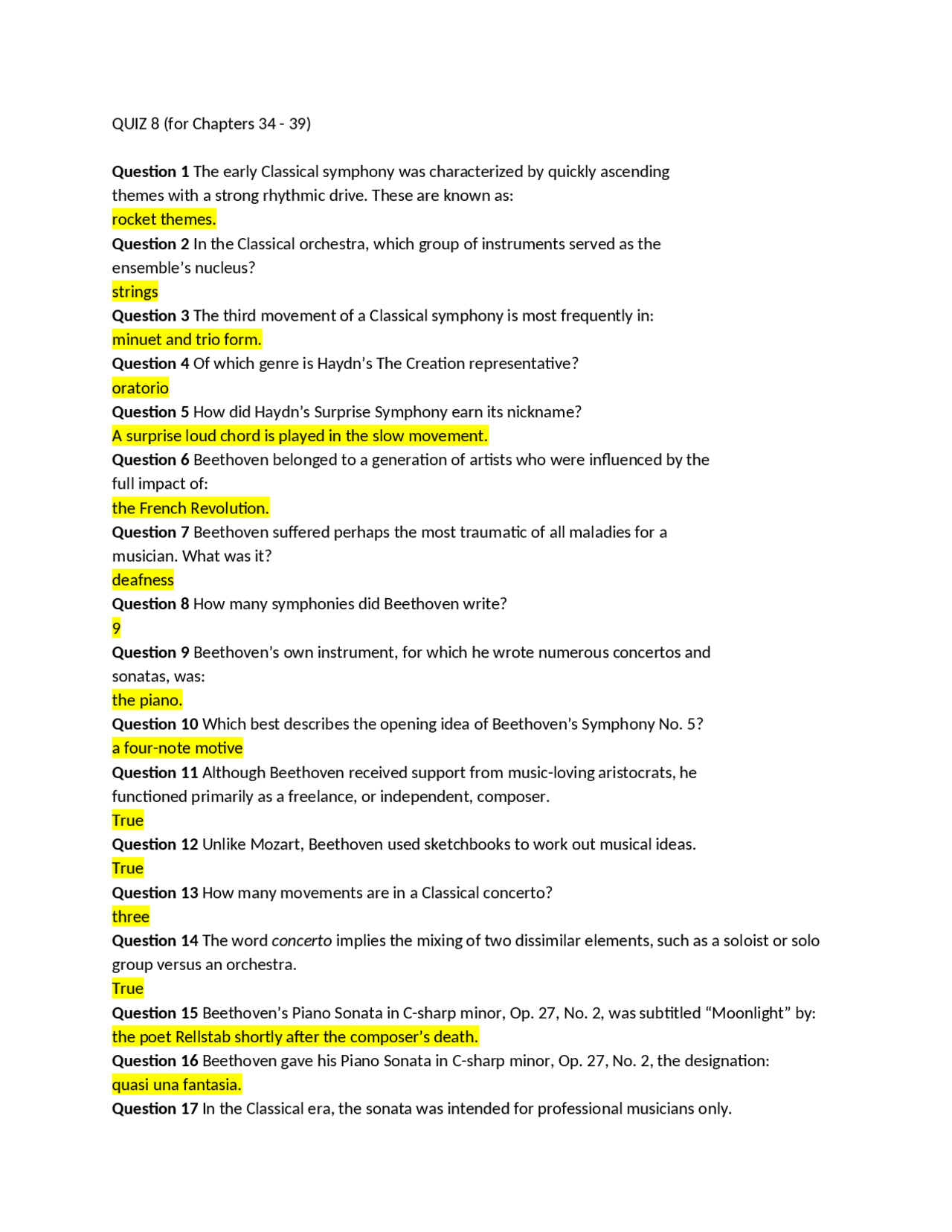 Solutions For Quiz 8 Music Appreciation Mus 1104 Docsity