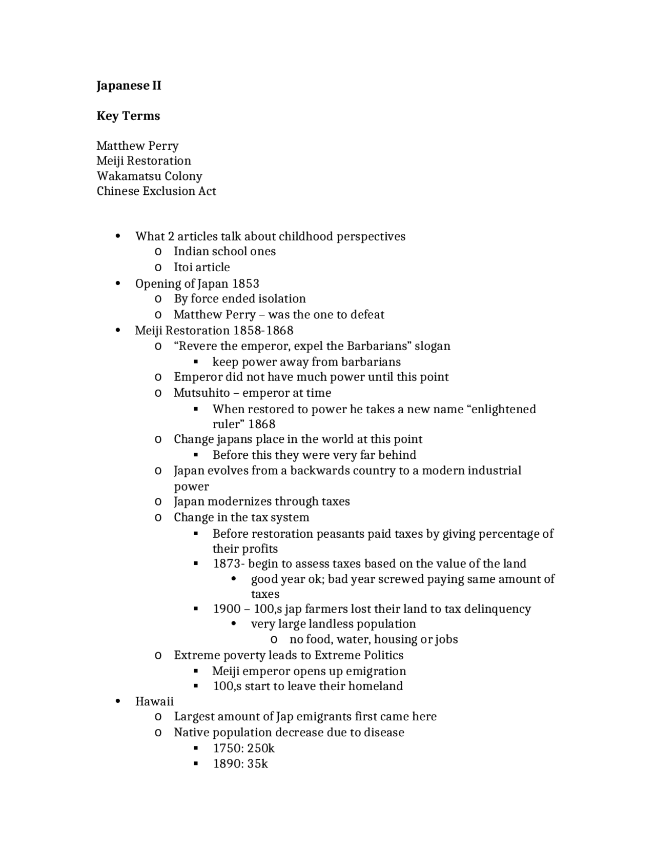 Notes on Japanese II - Race and Ethnicity | AMH 2097 - Docsity