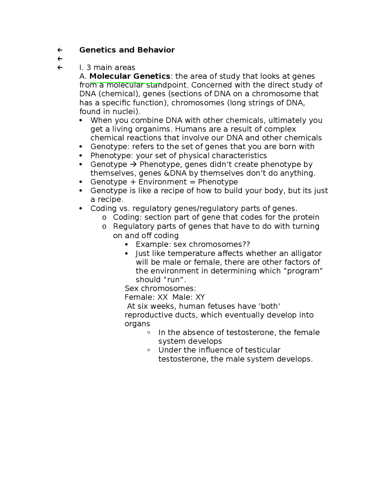 Genetics and Behavior - Elementary Psychology | PSYC 1101 - Docsity