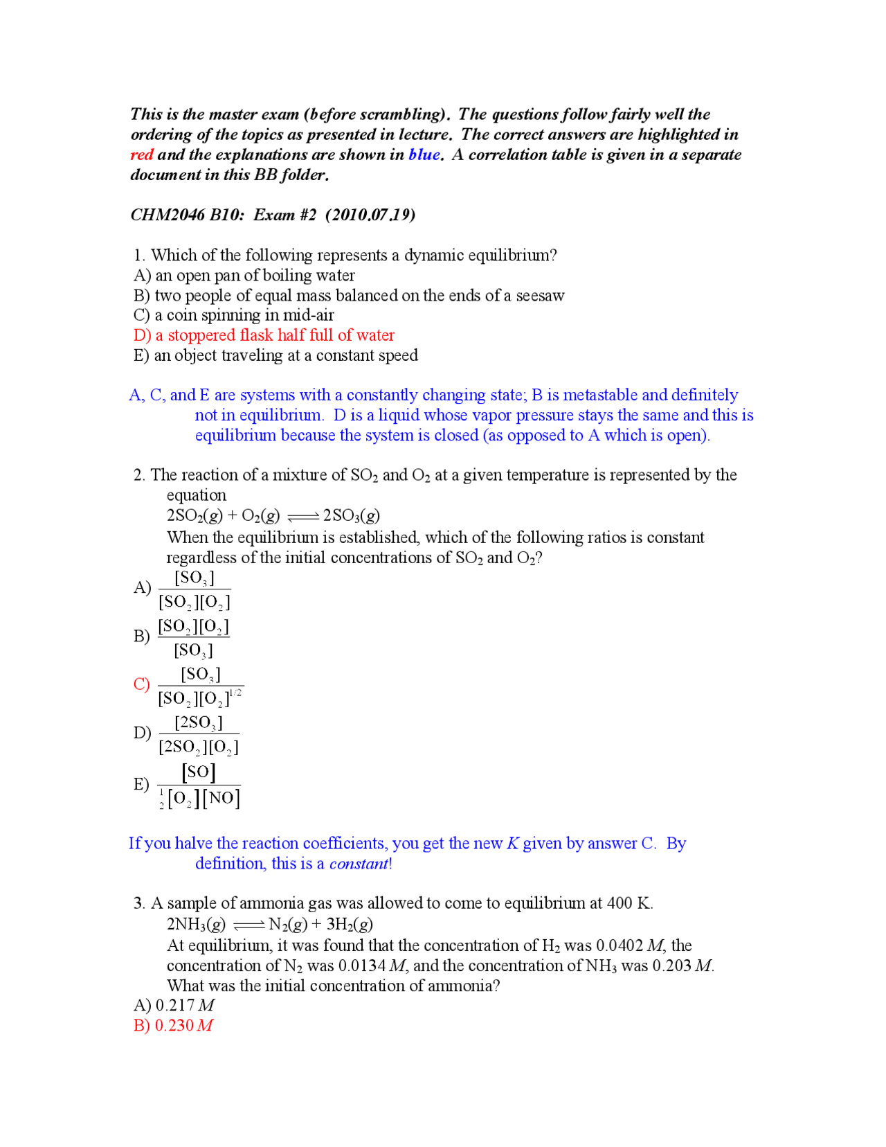 Exam 2 With Answers General Chemistry Ii Chm 2046 Docsity