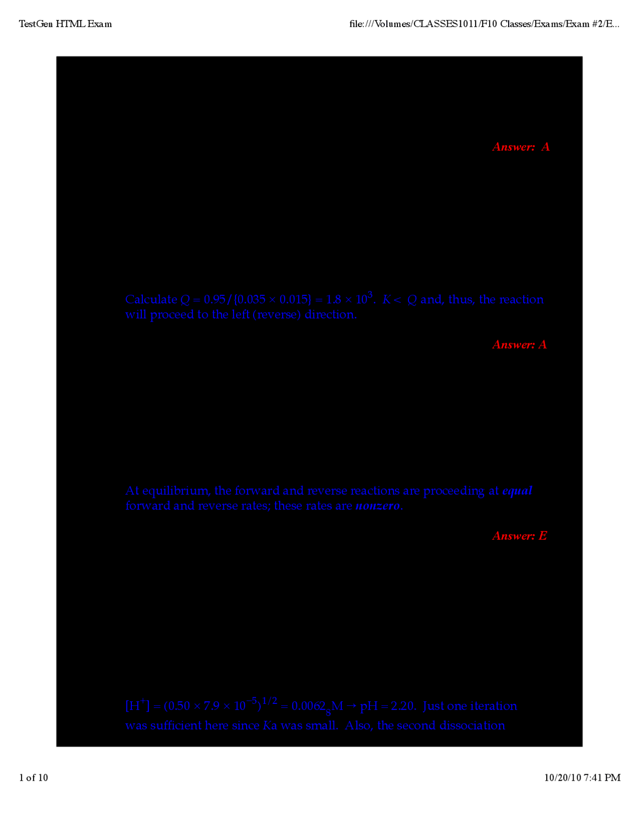General Chemistry Ii Solutions For Exam 2 Chm 2046 Docsity