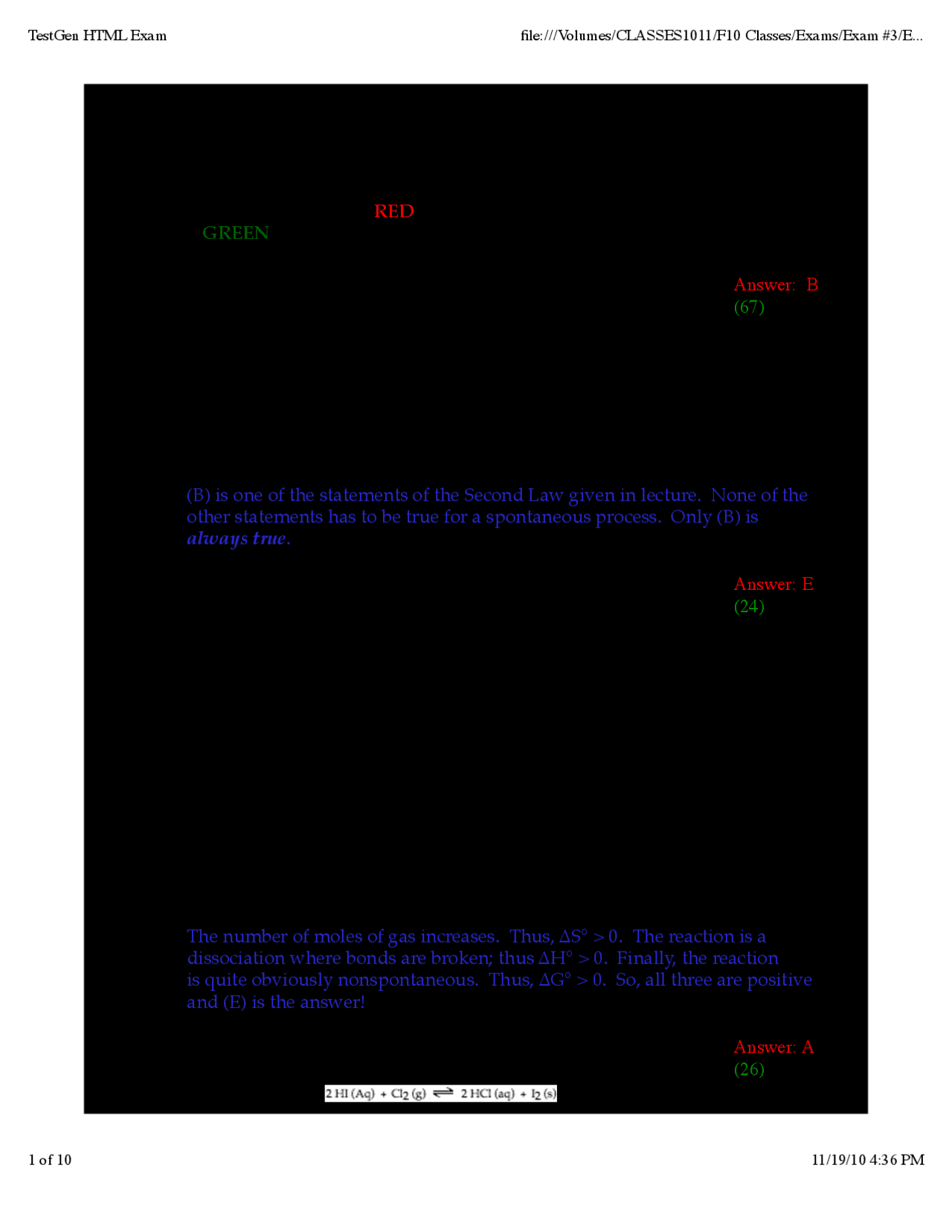 25 Questions For Exam 3 General Chemistry Ii Chm 2046 Docsity