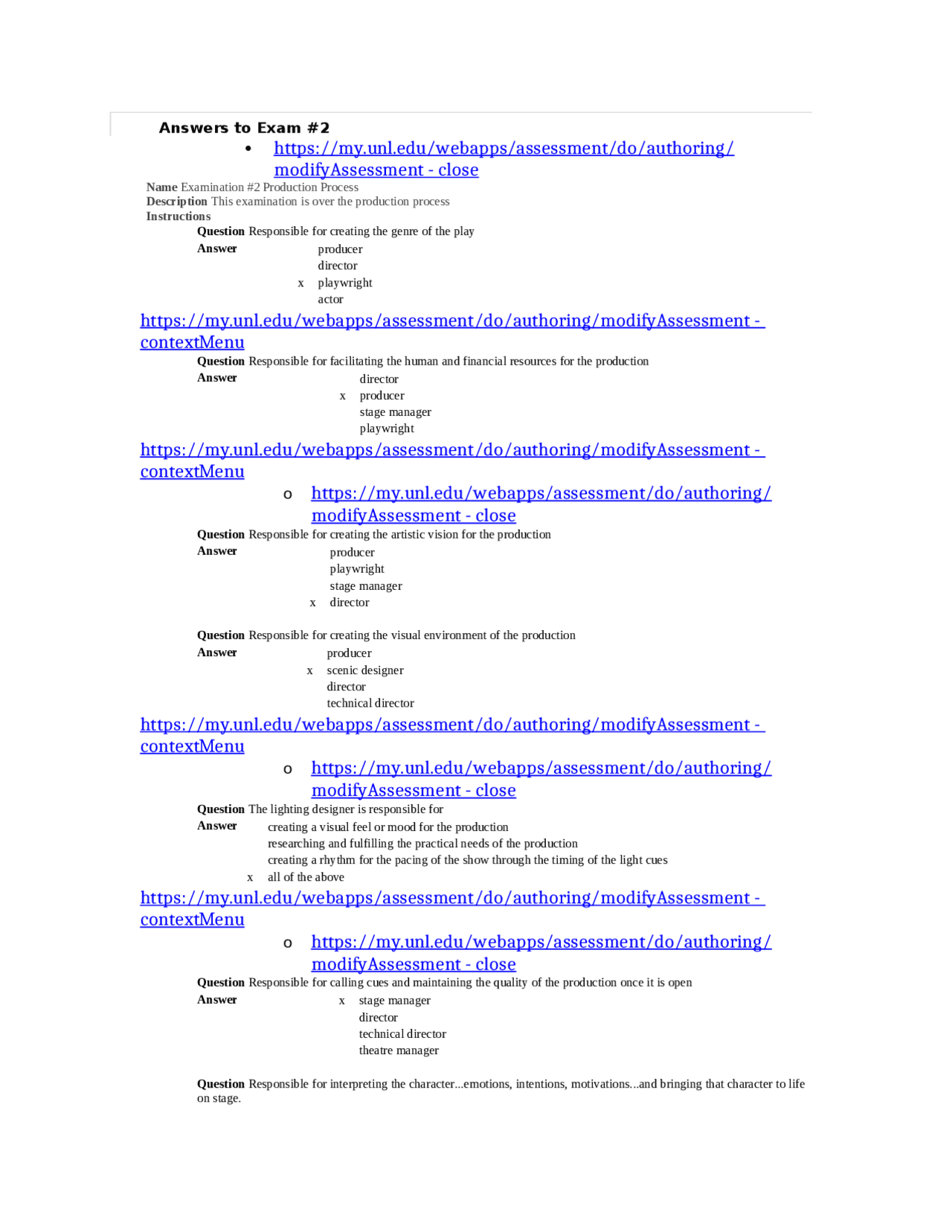Introduction to Theatre - Exam 2 with Answer Key | THEA 112G - Docsity