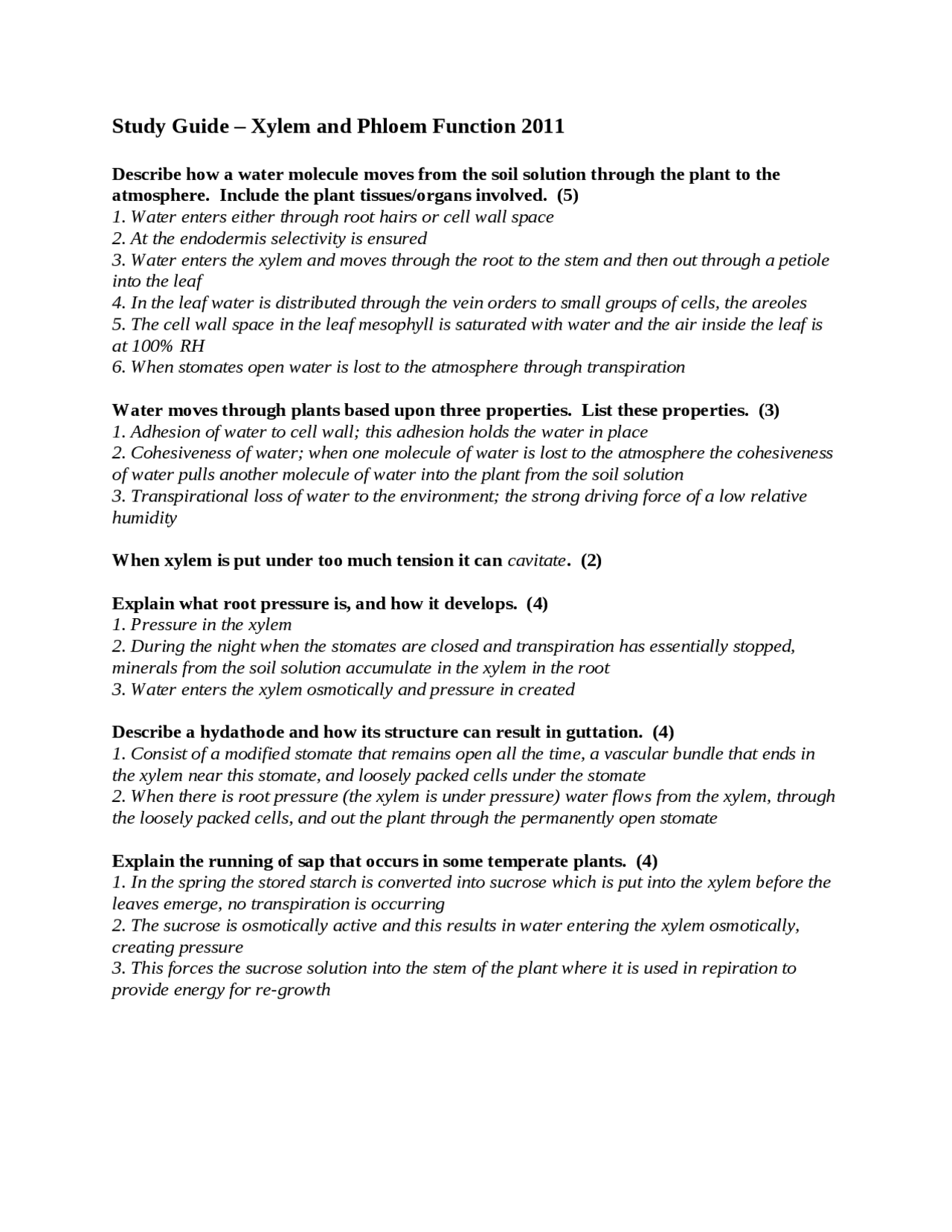 Xylem and Phloem Function - General Botany - Study Guide | BIOS 109 ...