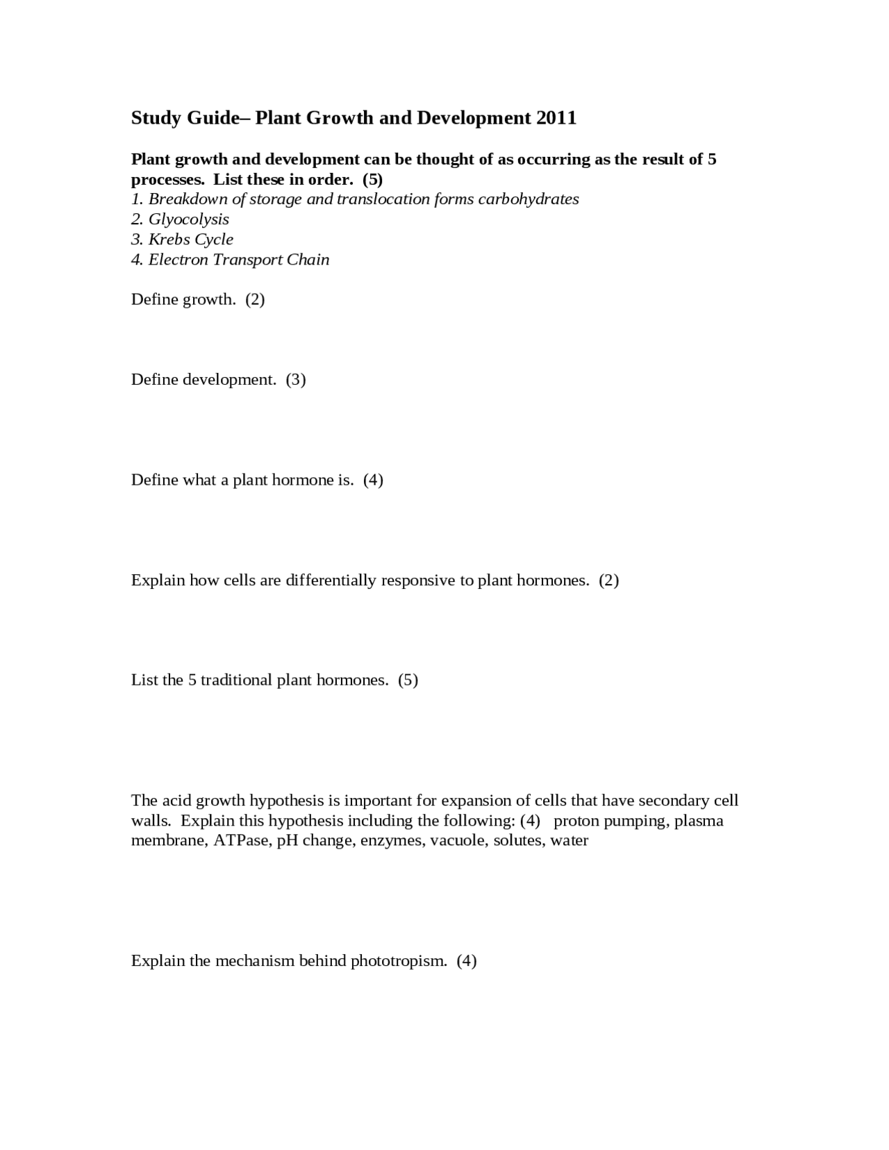 Plant Growth and Development for General Botany - Study Guide | BIOS ...