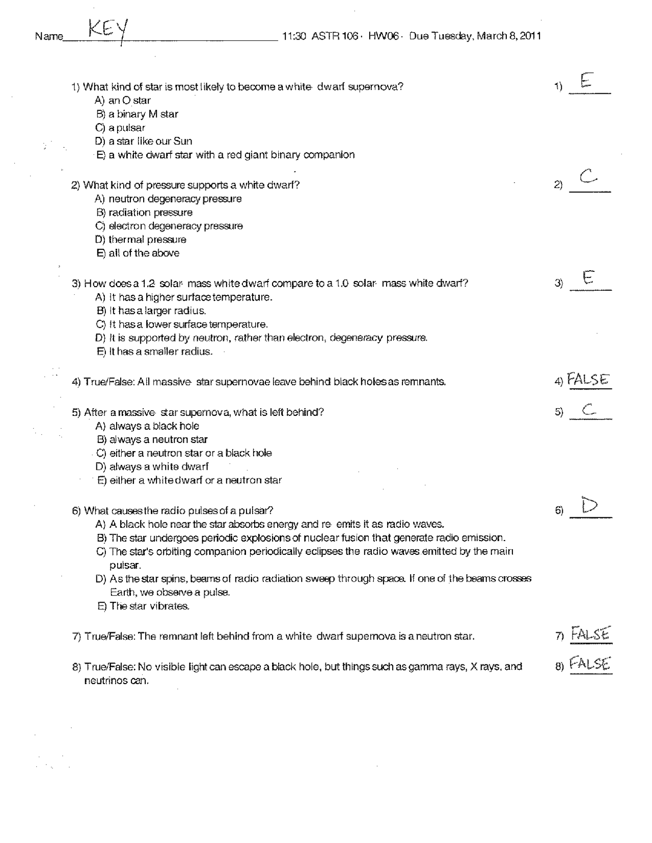 Homework 6 Solutions Descriptive Astronomy Astr 106 Docsity