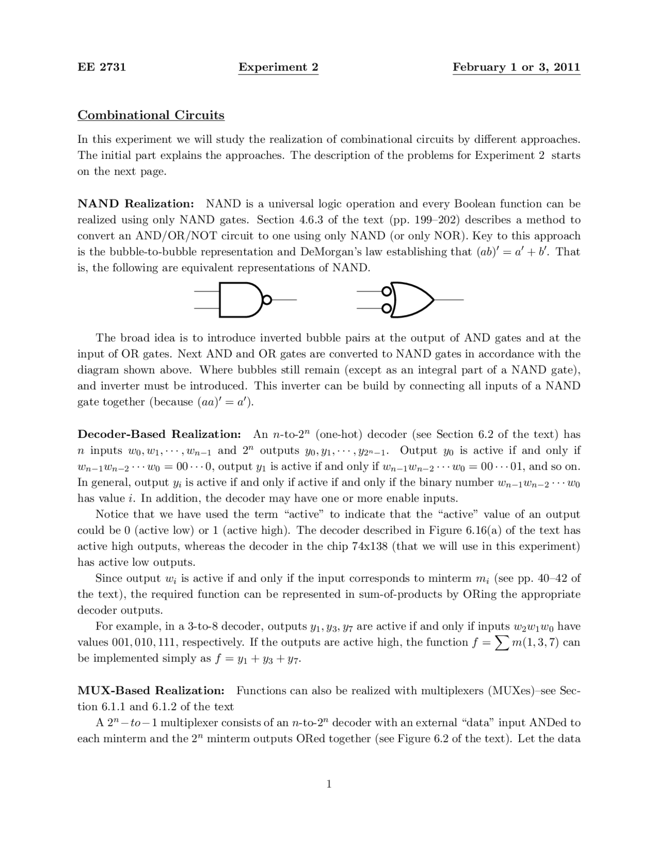 Experiment 2 On Combinational Circuit Ee 2731 Docsity