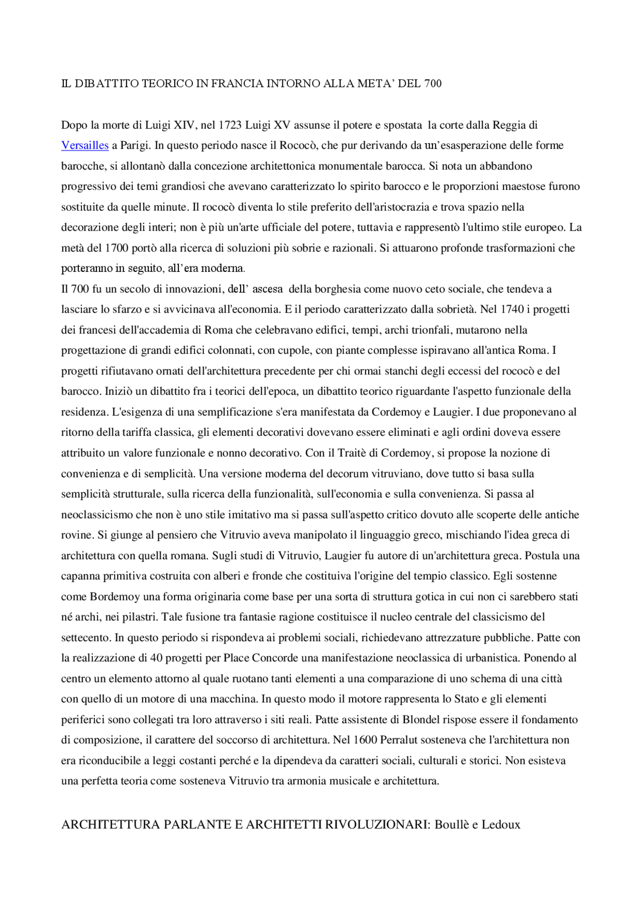 IL DIBATTITO TEORICO IN FRANCIA INTORNO ALLA METà del 700 - Docsity