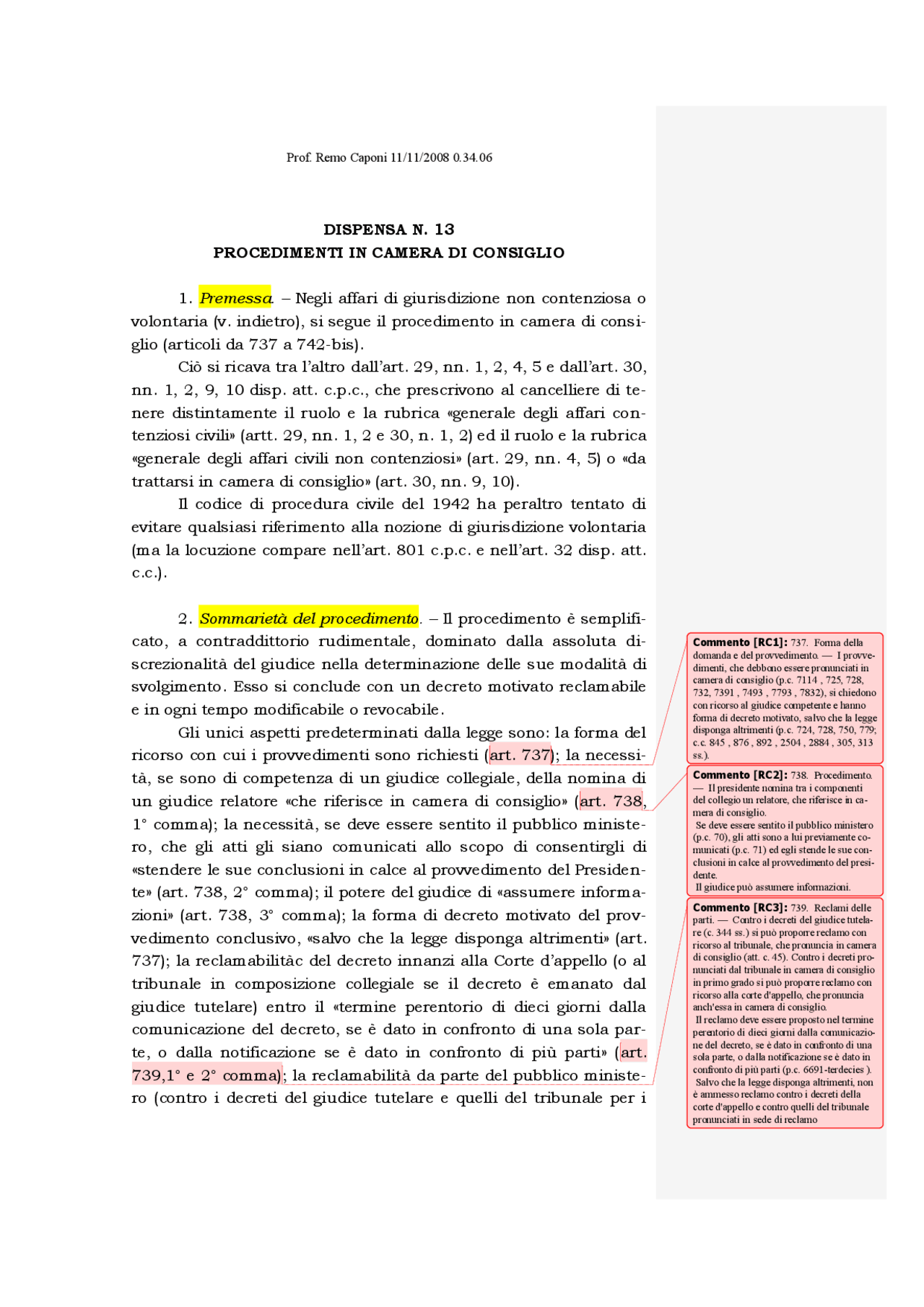 Procedimenti In Camera Di Consiglio Proto Pisani Docsity