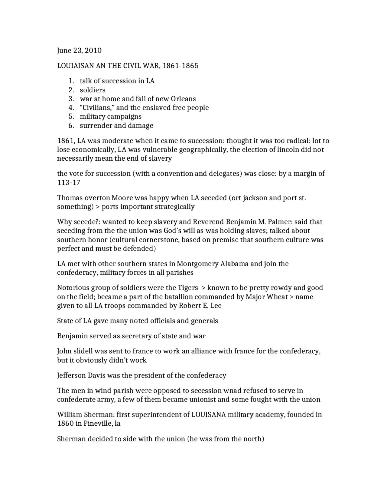 Louisiana An the Civil War - Lecture Notes | HIST 3071 | Study notes ...