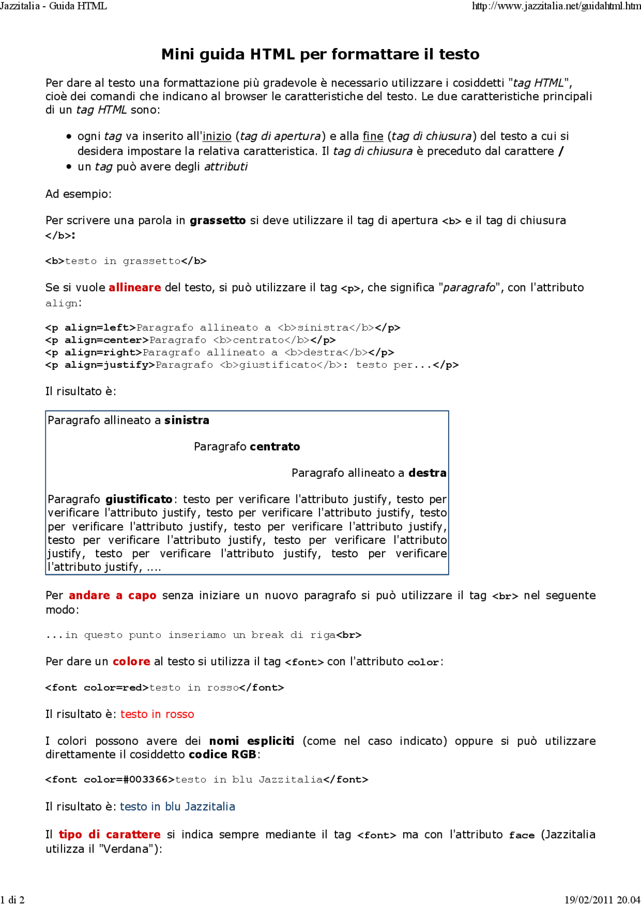 Html Per Formattare Il Testo Docsity