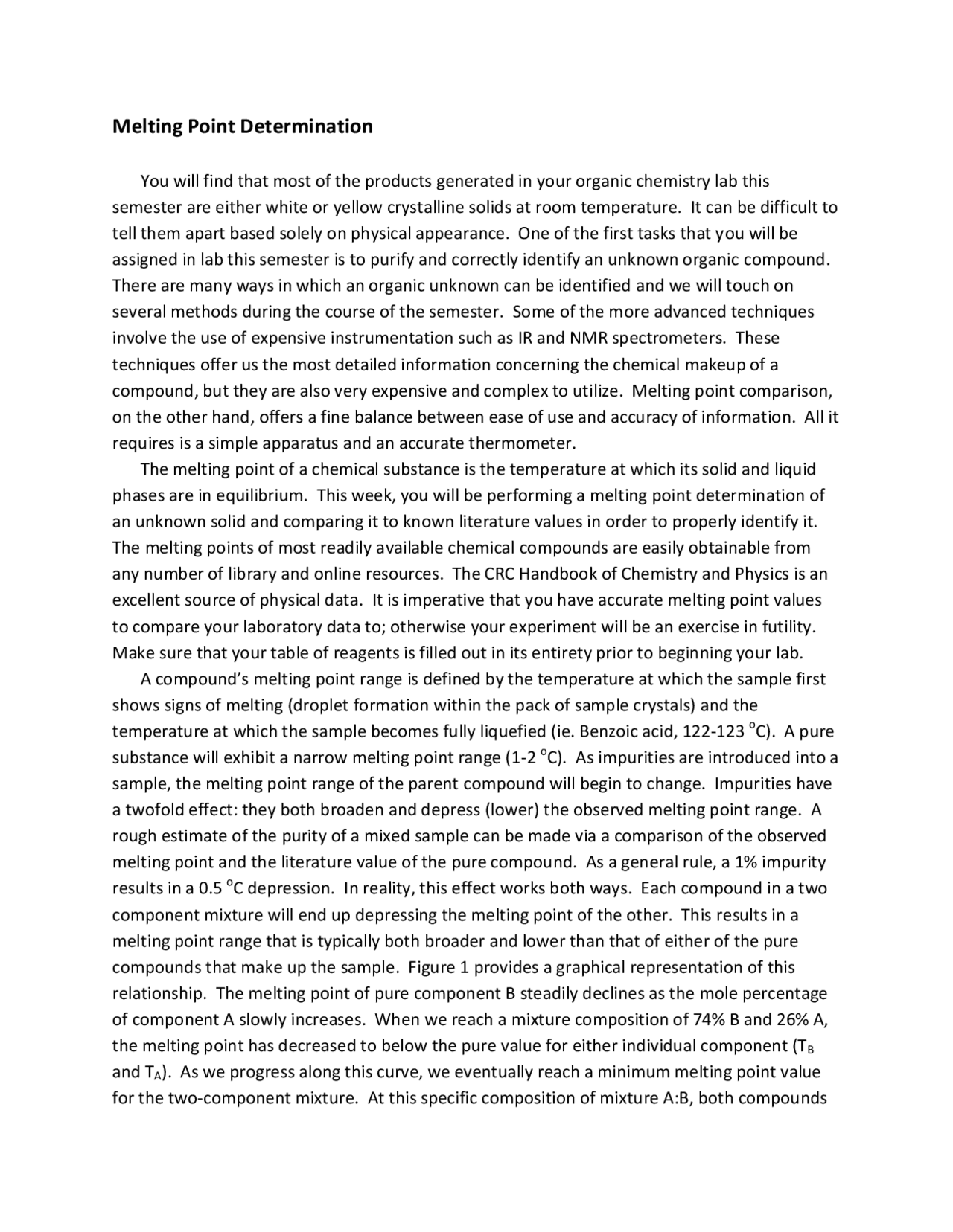 Melting Point Determination - Modern Organic Chemistry Laboratory I | CHEM 2211L - Docsity