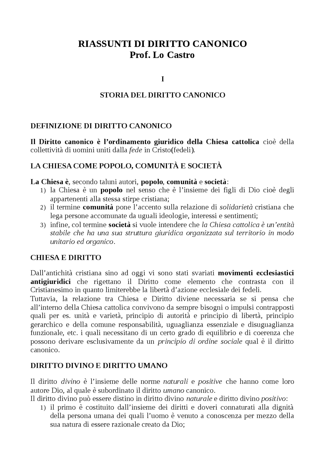 Riassunti Di Diritto Canonico Docsity