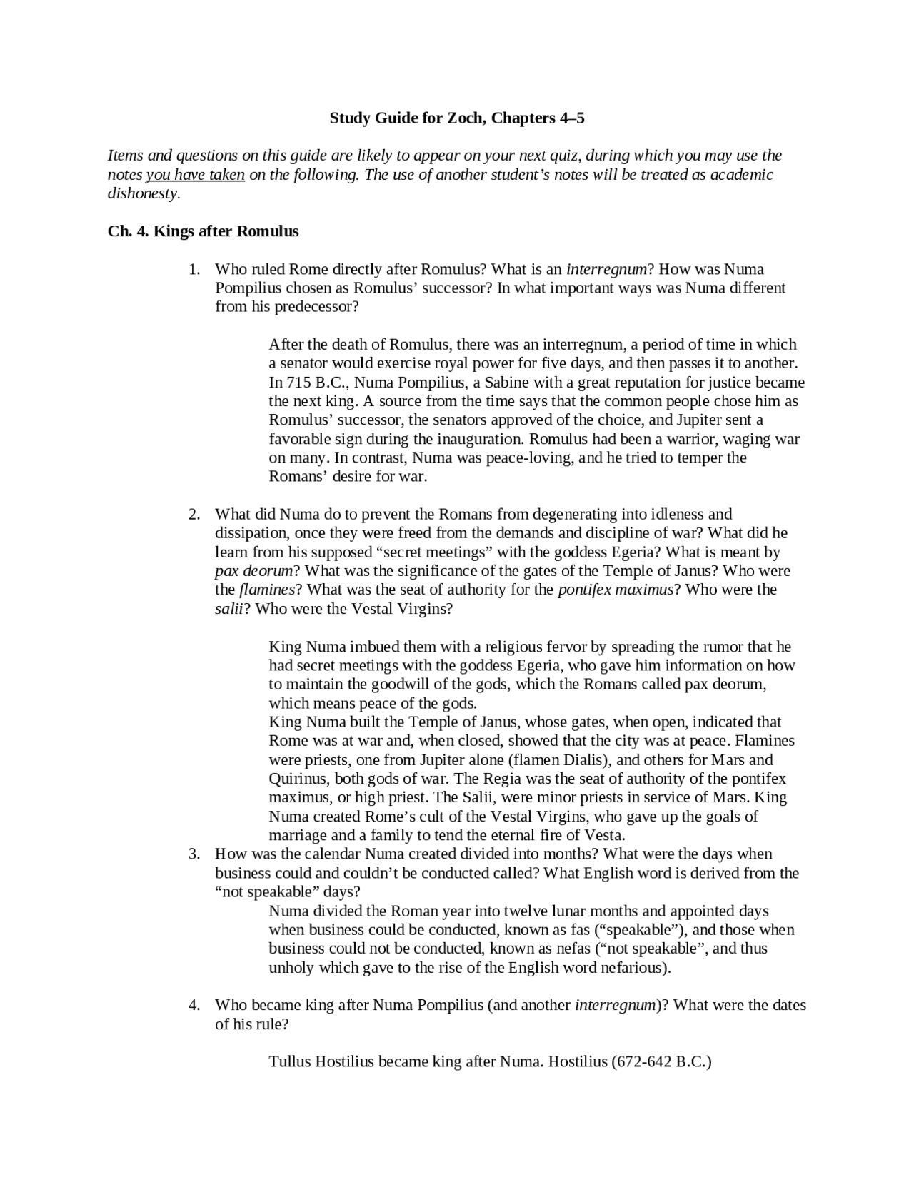 Study Guide for Chapters 4-5 - Classical Roman Civilization | HIS 210 ...
