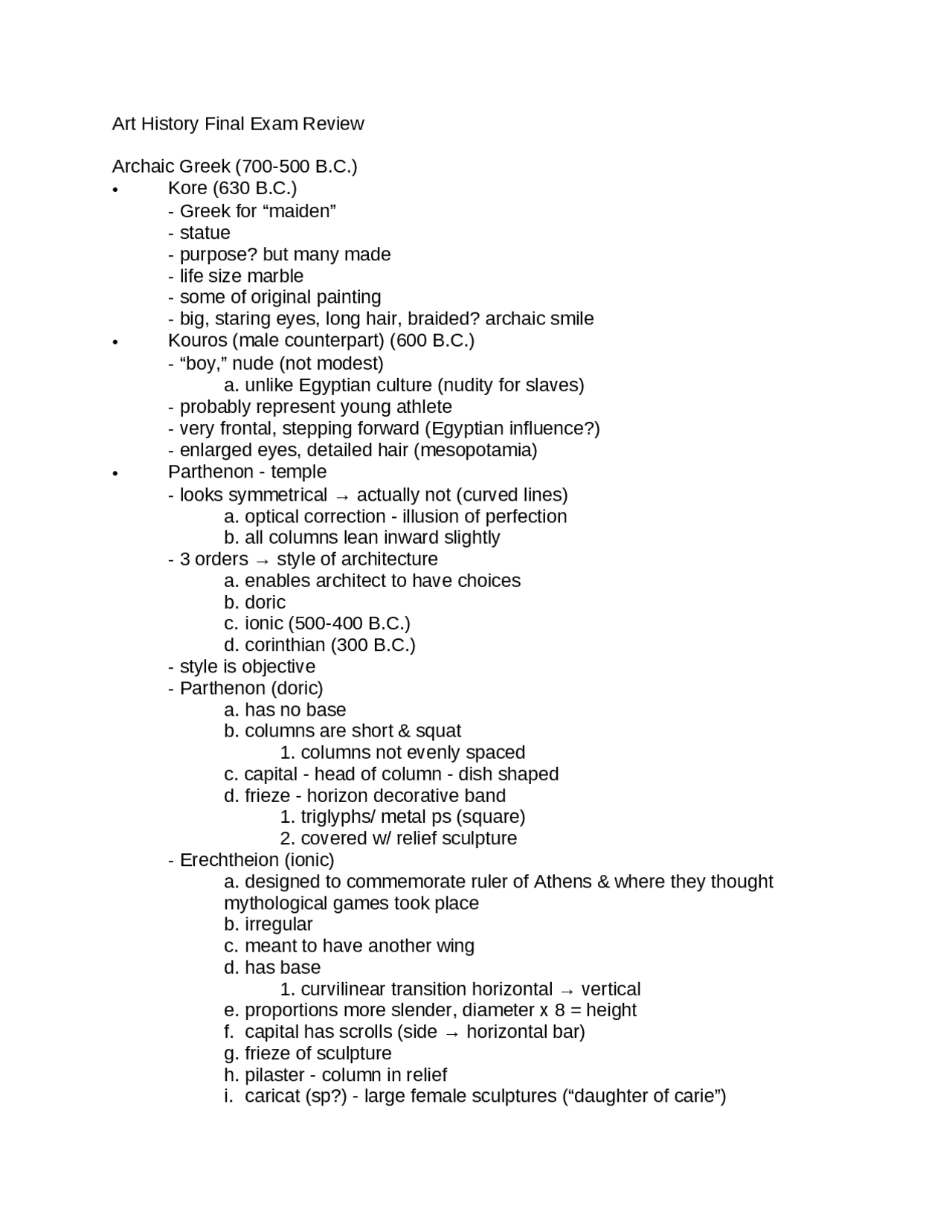 Art History I Final Exam Review Sheet - Ancient to Medieval | ARTH 101 ...