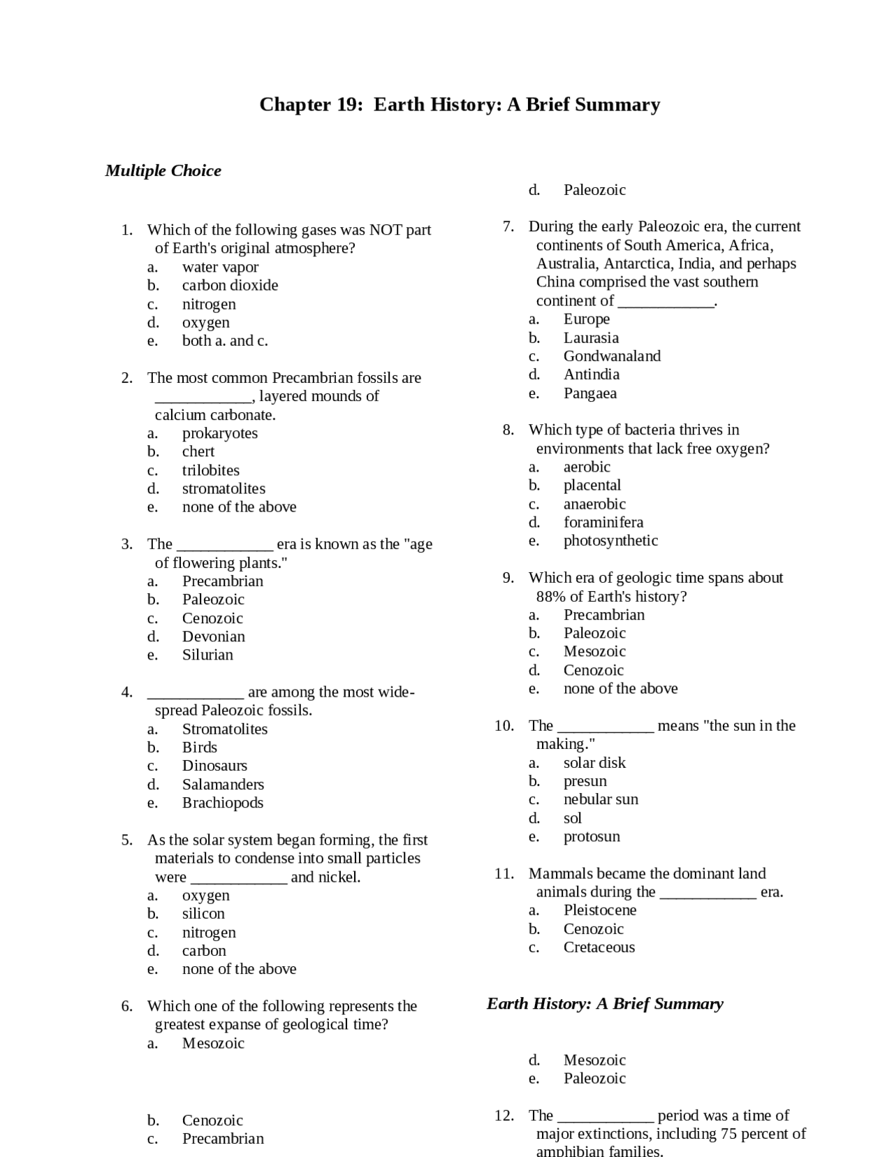 Earth History Exam With Answers Geology With Lab Geol 1030 Docsity