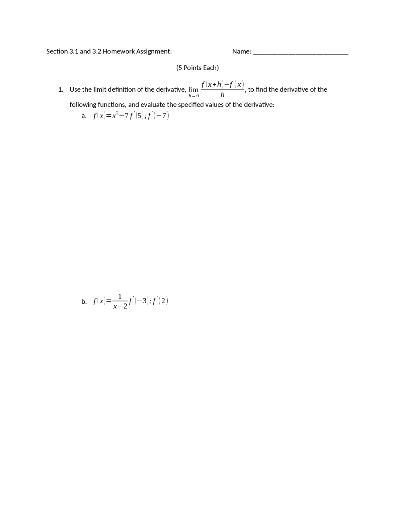 Homework 2 Questions On Calculus Analytical Geometry I Math 200