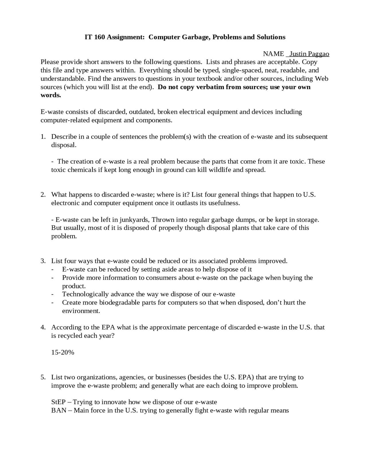 Problems With Solutions On Computer Garbage Assignment Itk 160 00 Docsity