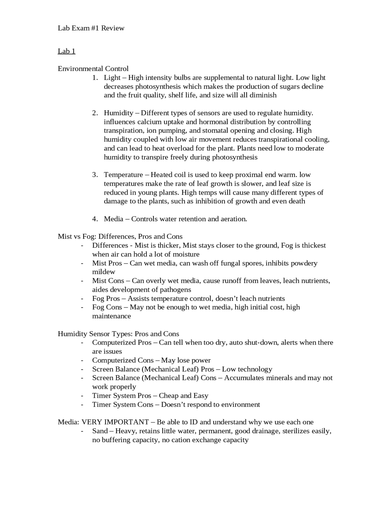 Lab Exam 1 Review For Propagation Of Horticultural Plants Hort 227