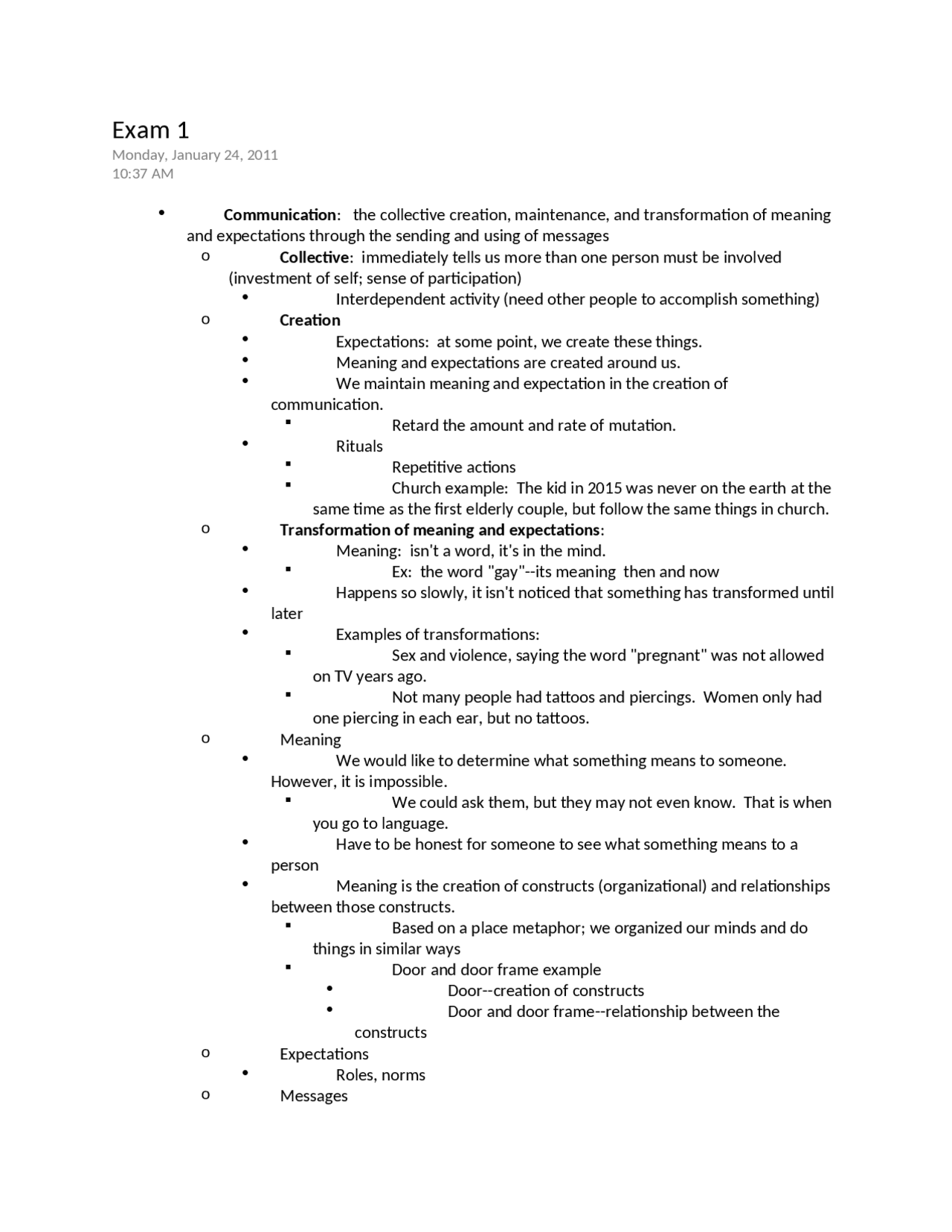 Review Sheet For Exam 1 Interpersonal Communication Cmst 2010 Docsity