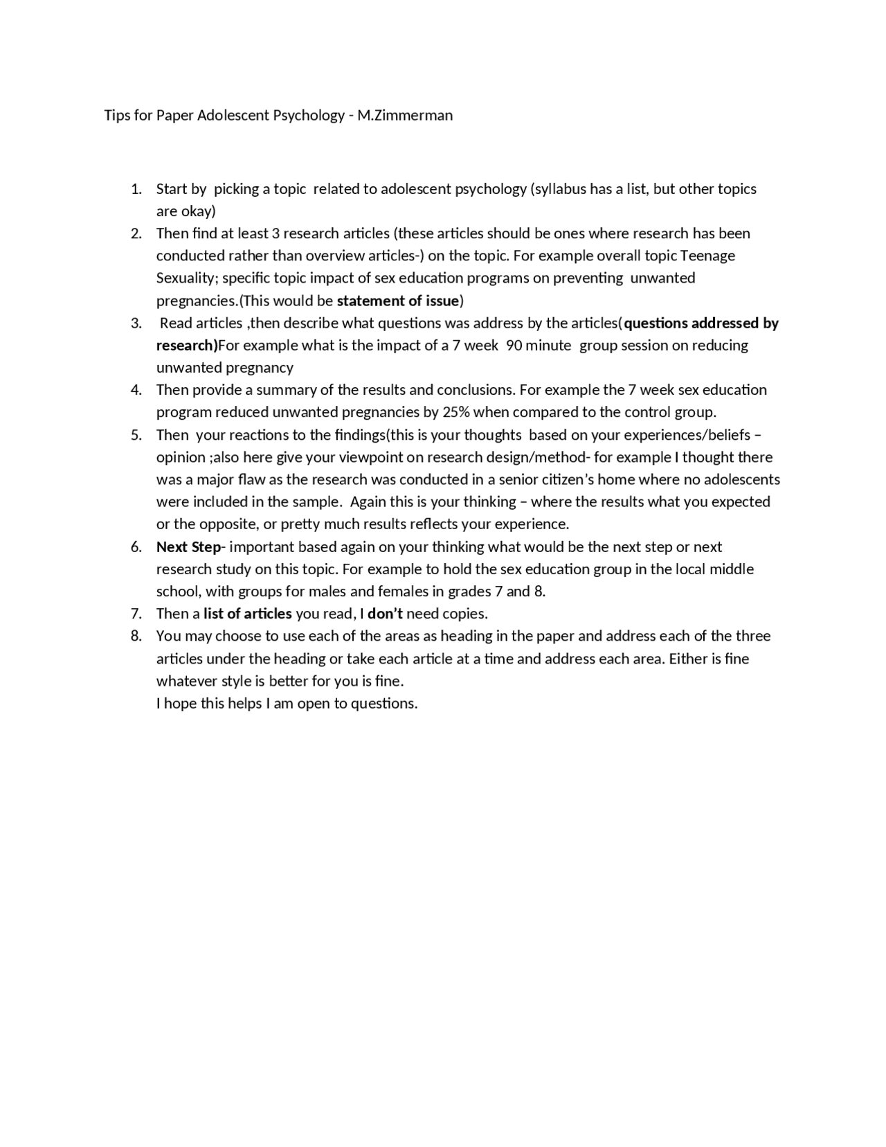 Tips for Paper Adolescent Psychology - Lecture Notes | - Docsity