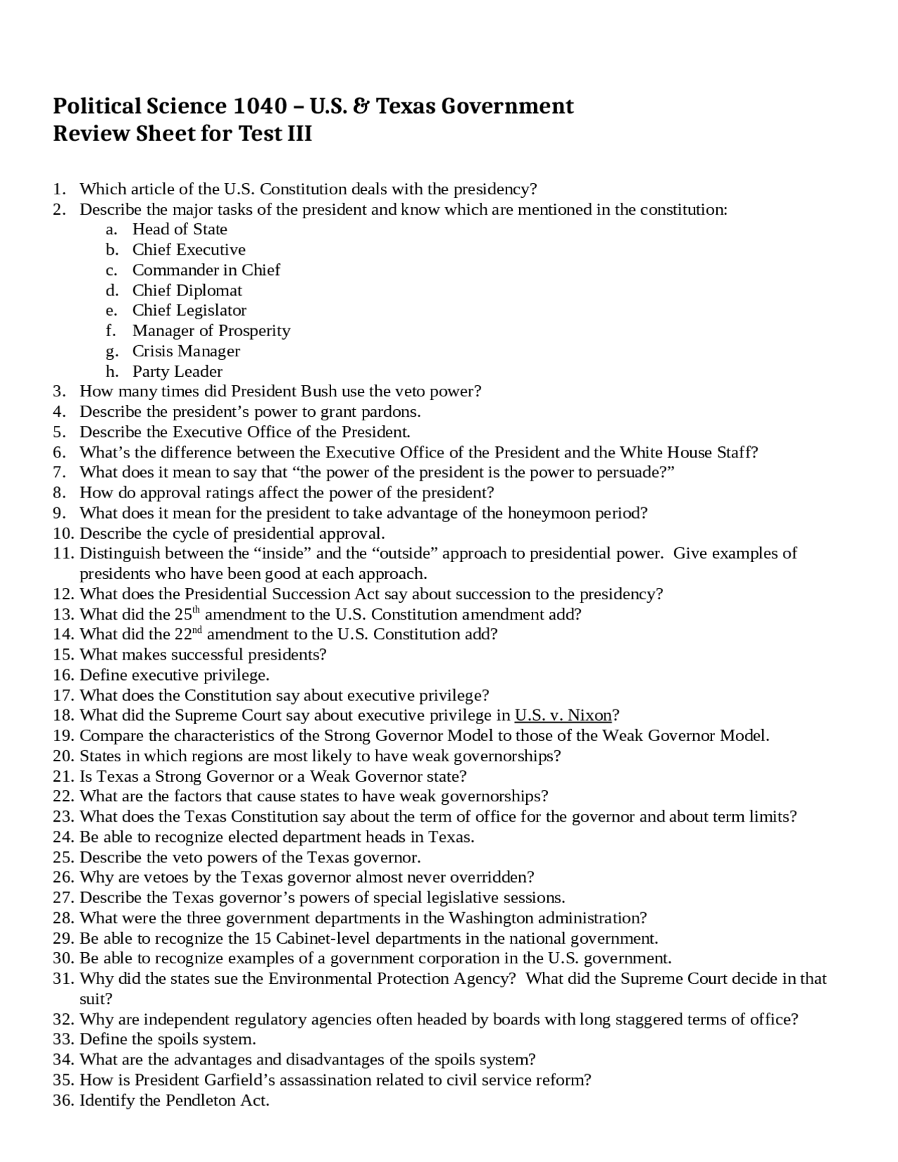 Review Sheet for Test 3 - American Government: Laws and Institutions ...