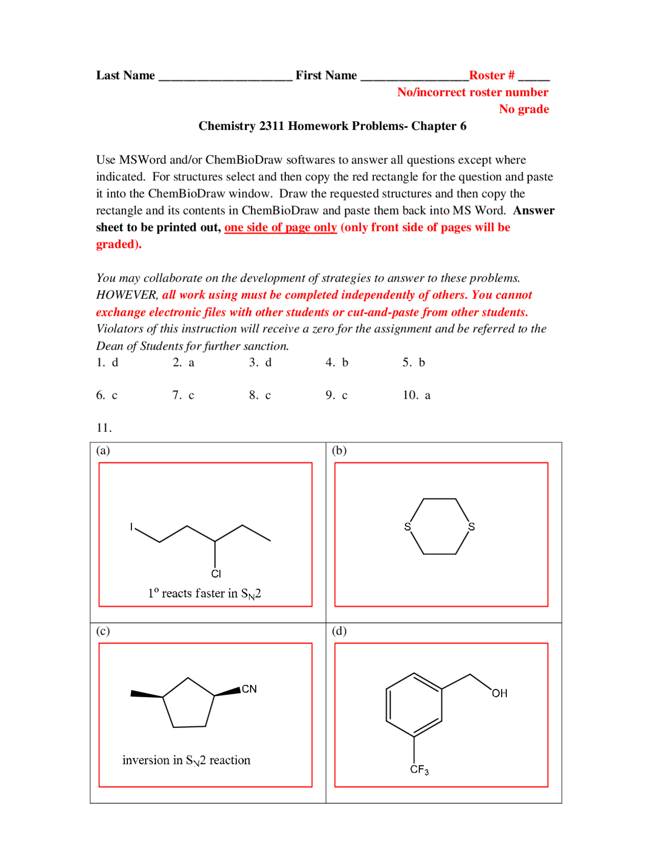 Understanding Organic Reactions - Homework Questions | CHEM 2311 - Docsity