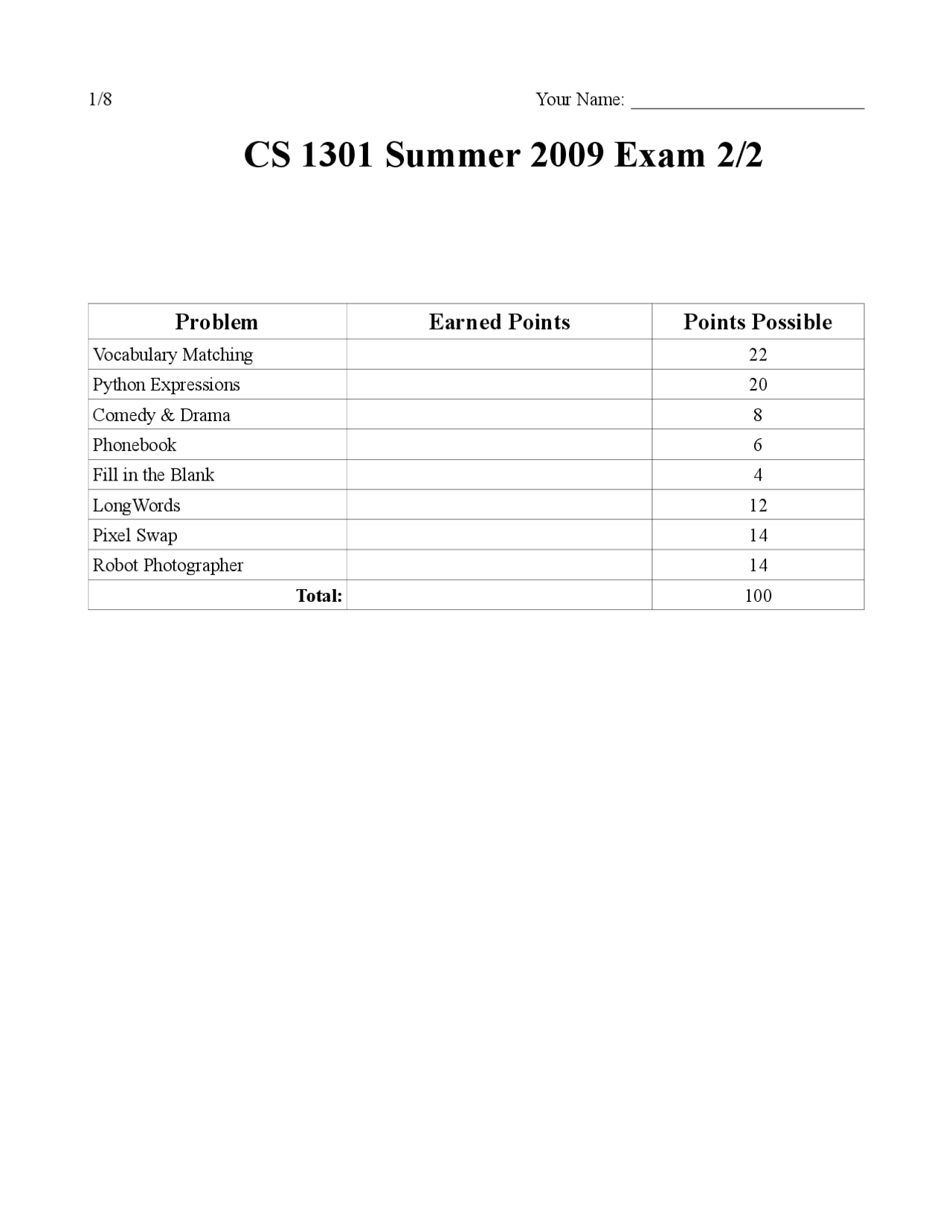 8 Problems on Introduction to Computing - Exam 2 | CS 1301 - Docsity
