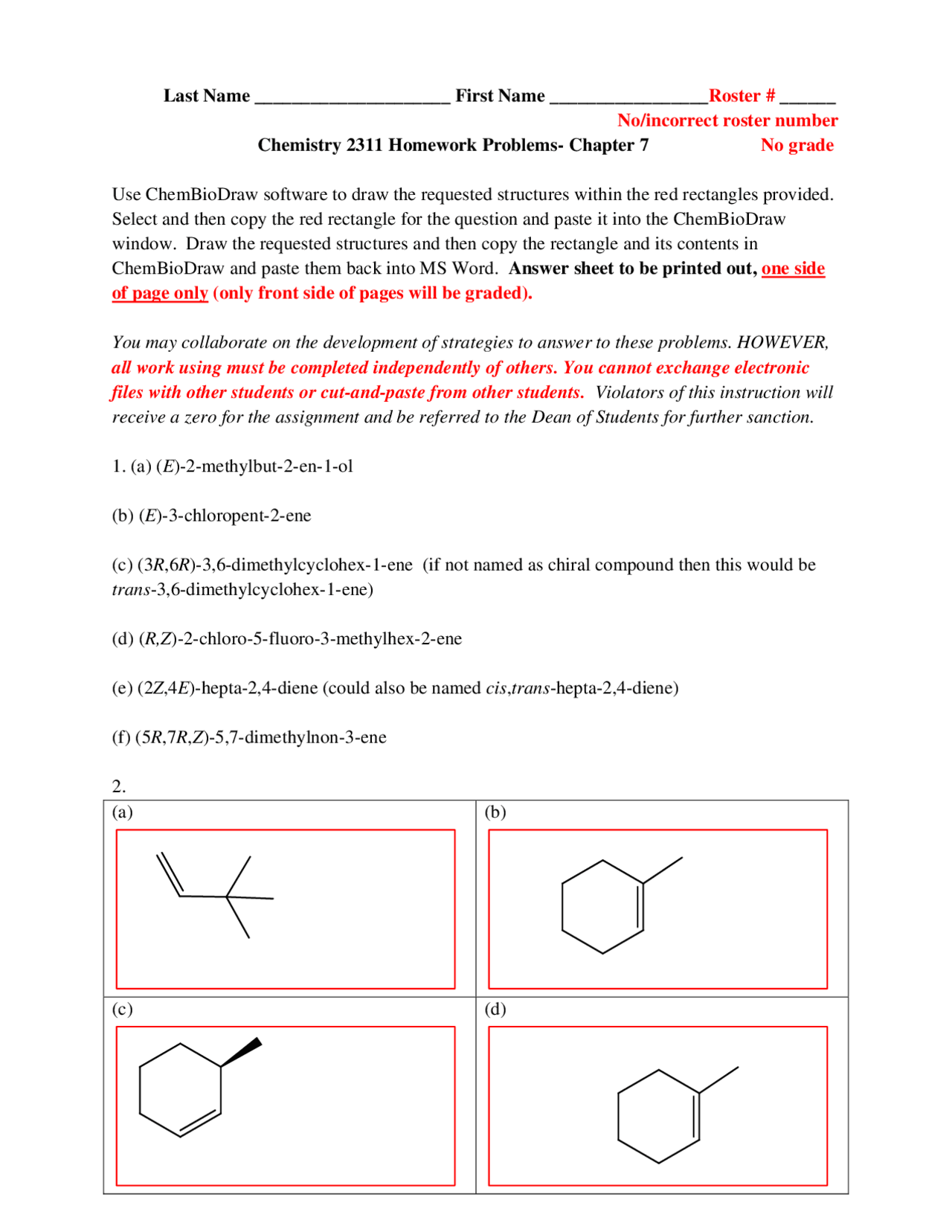 Homework Problems with Answers - Organic Chemistry I | CHEM 2311 - Docsity