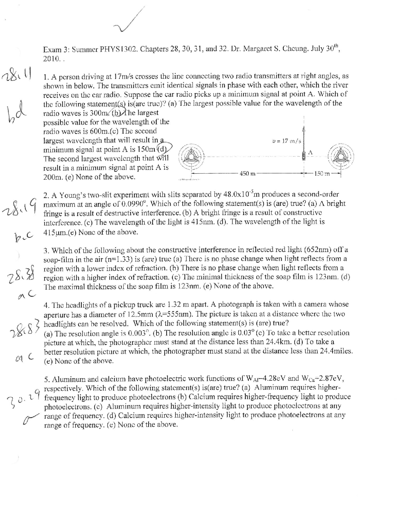Introductory General Physics I - Exam 3 with Solutions | PHYS 1302 | Exams Physics | Docsity