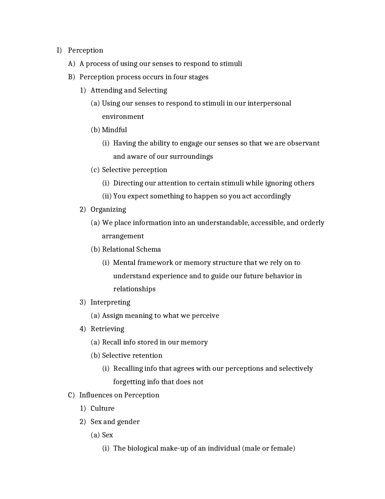 Perception Interpersonal Communication Notes Spcm 1500 Docsity