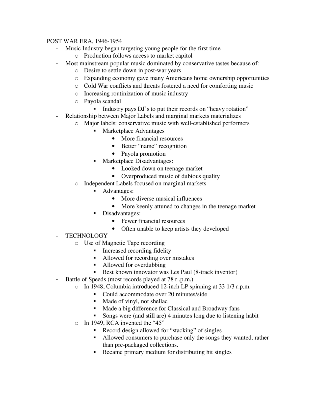 Popular Music in America: Post War Era 1946 to 1954 - Study Guide ...