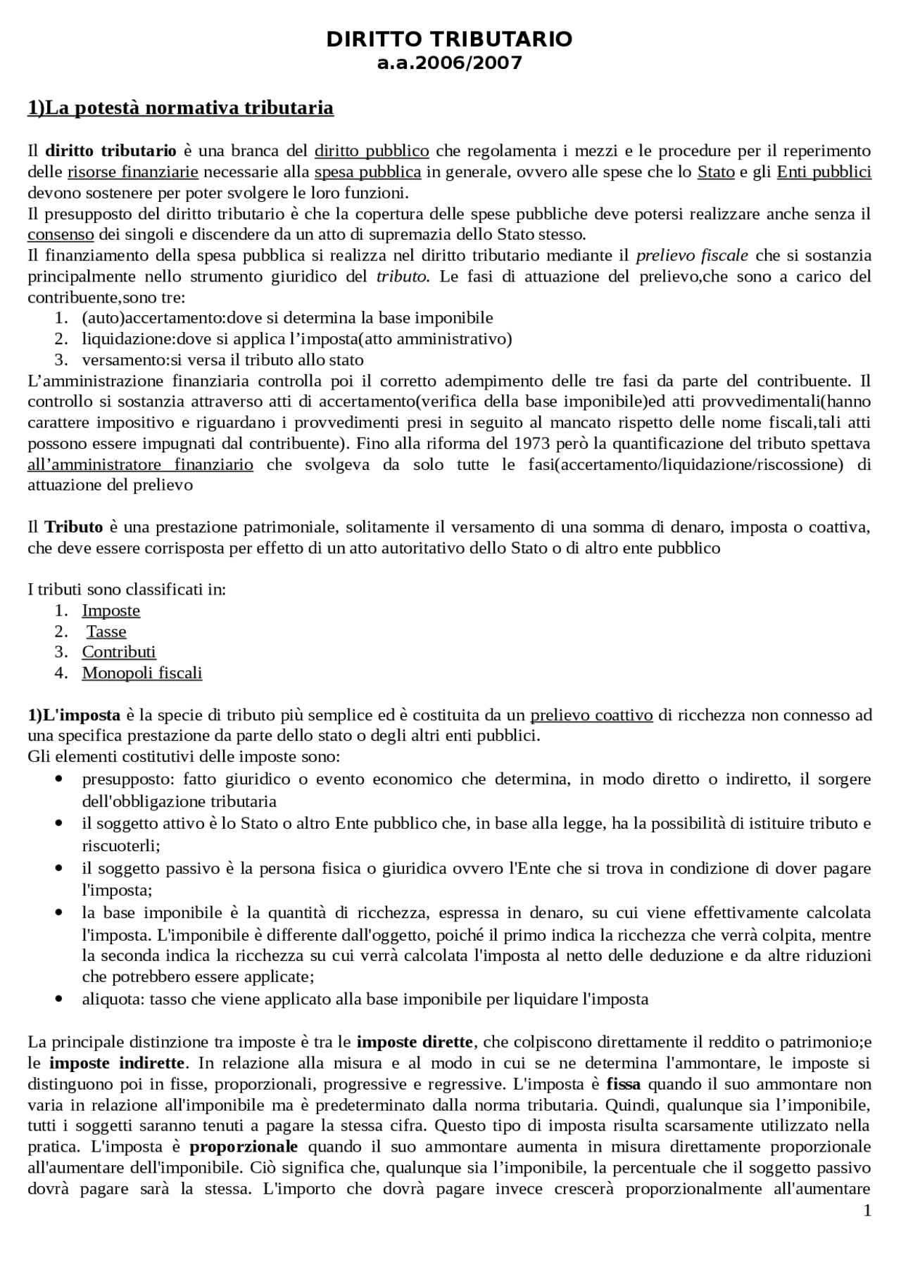 DIRITTO TRIBUTARIO - Docsity