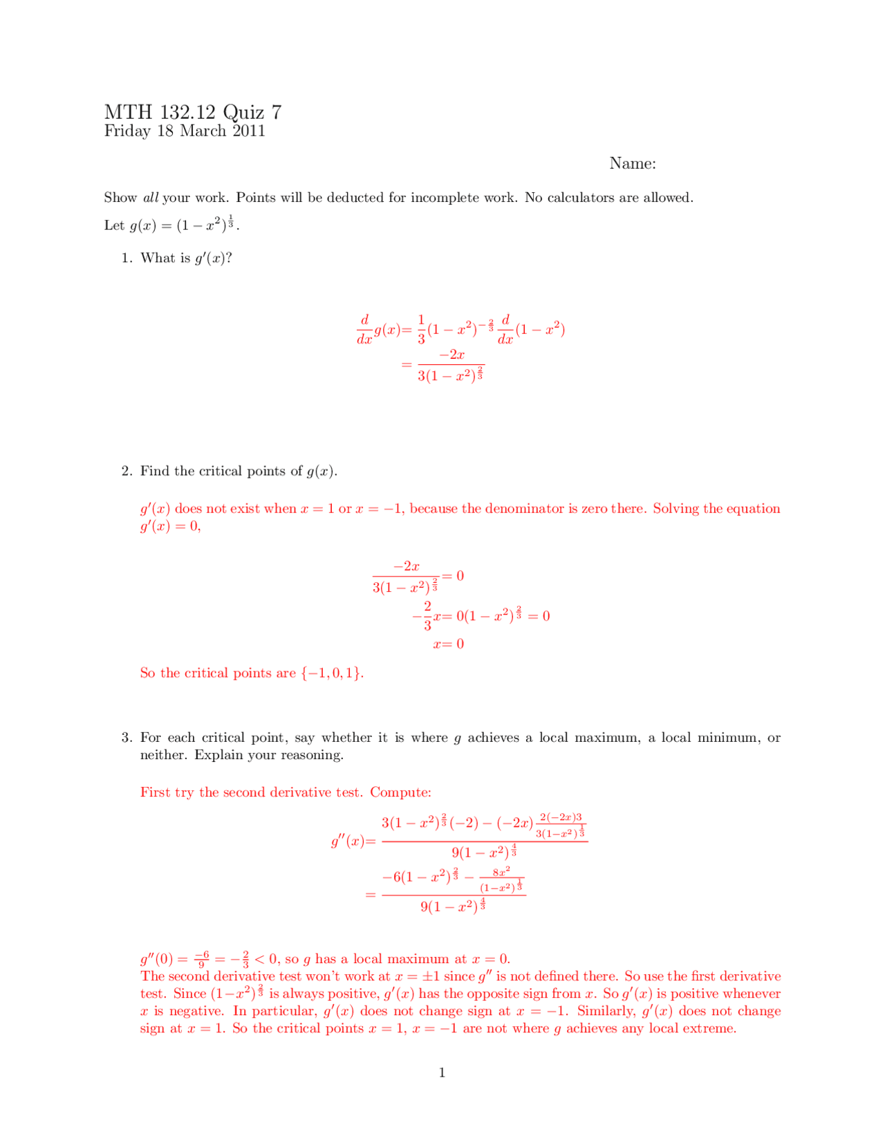 Quiz 7 With Answers Calculus I Mth 132 Docsity