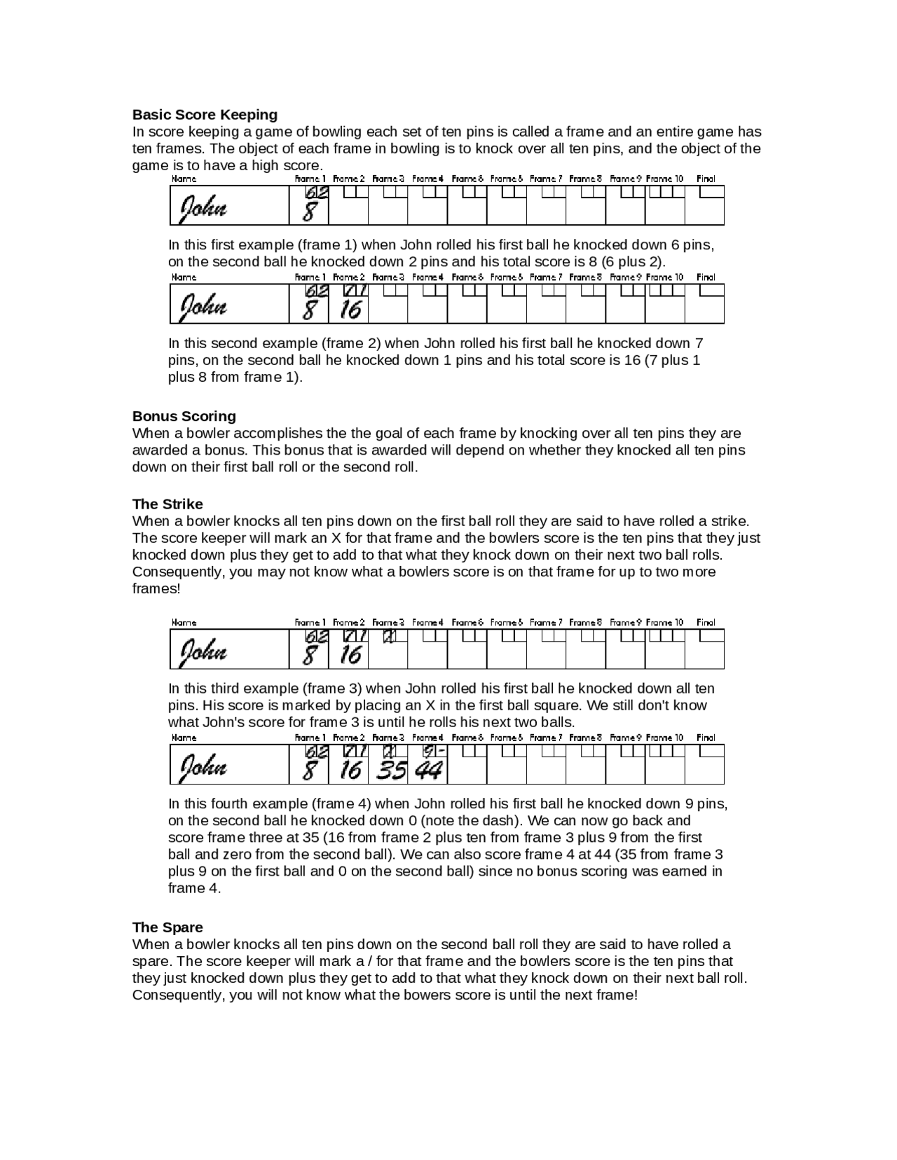 Basic Scorekeeping - Handout - Bowling I | KIN 106C - Docsity