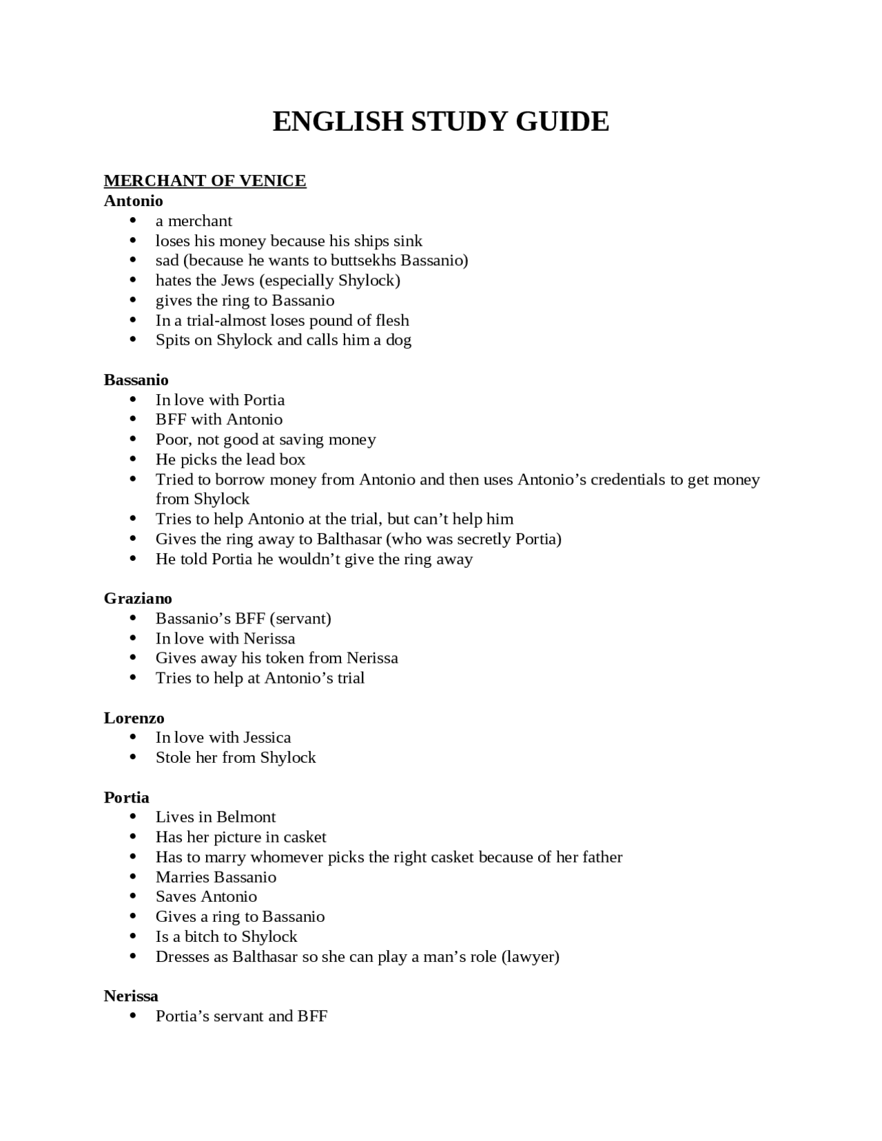 Character Analysis - Shakespeare - English Study Guide | ENGL 2148 ...