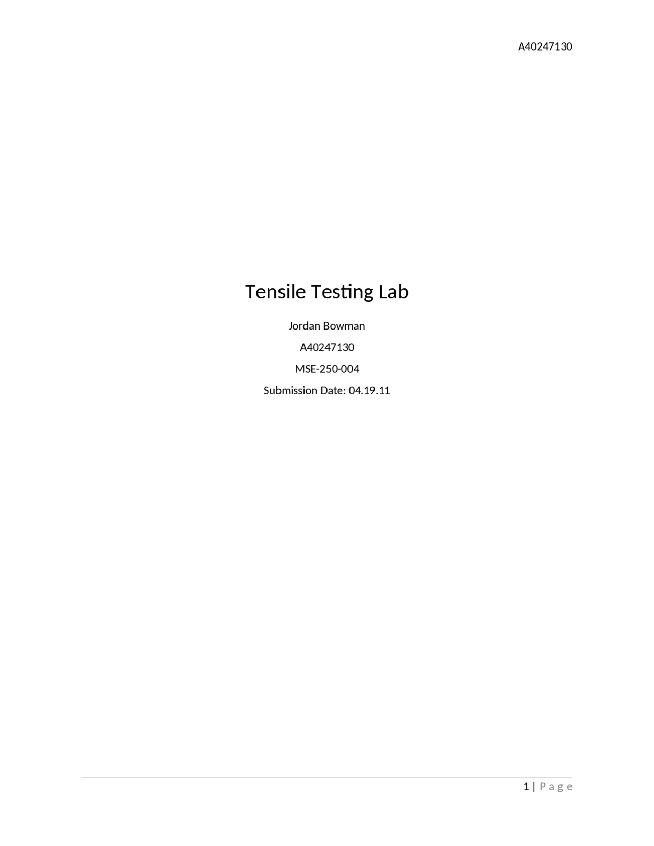 Final Lab Report- Tensile Testing | MSE 250 | Study notes Materials ...