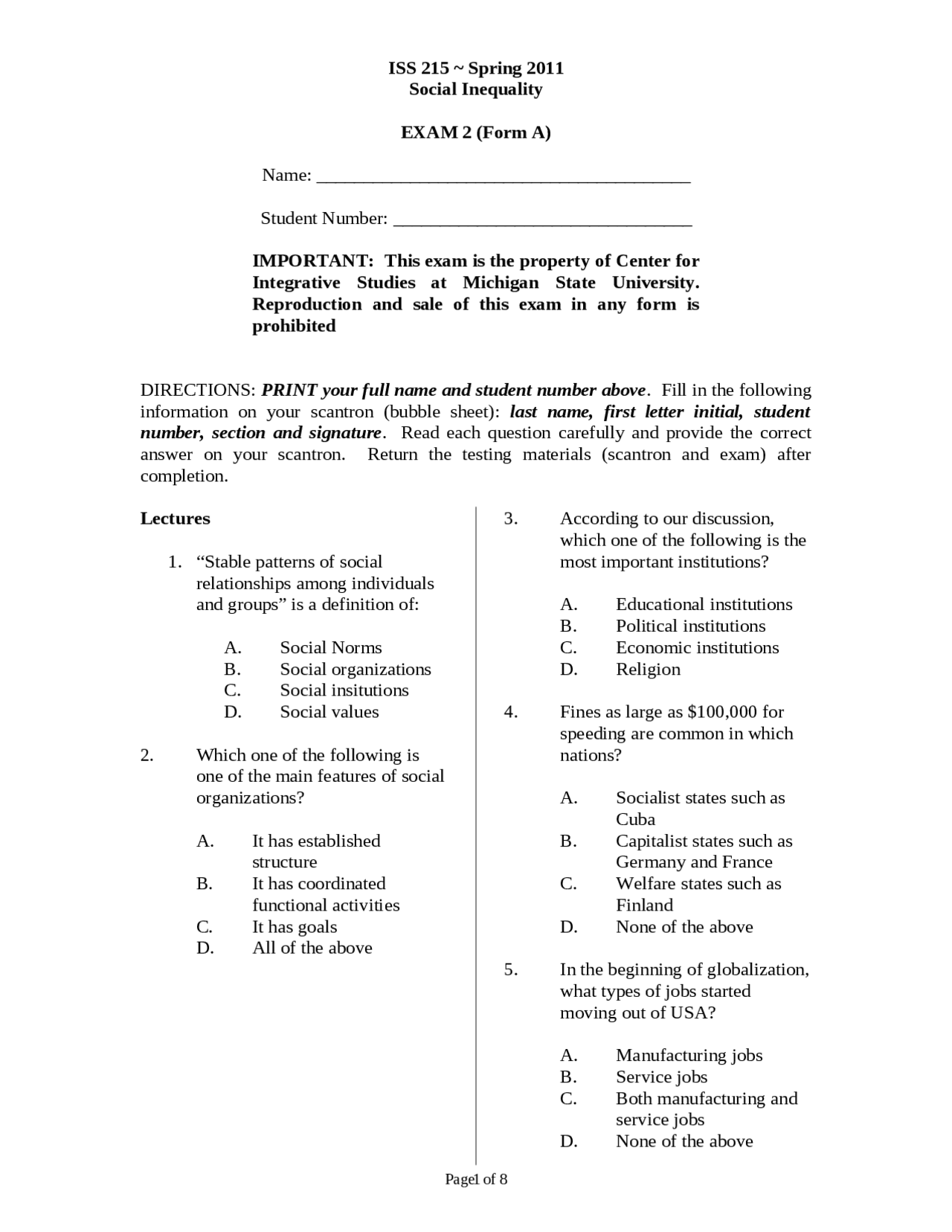 50 Questions On Social Inequality Exam 2 Iss 215 Docsity