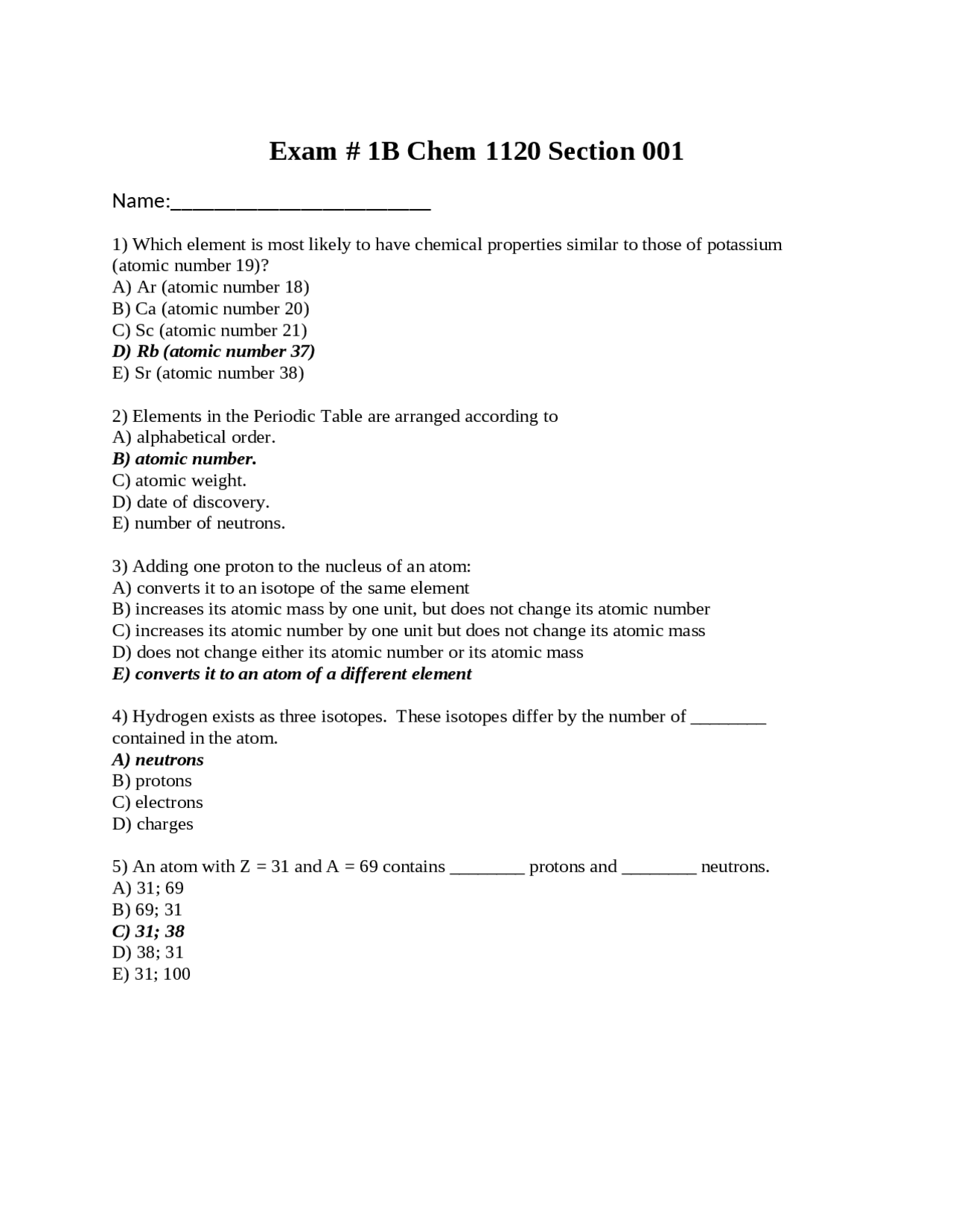30 Questions on Introduction to Chemistry - Exam 1 | CHEM 1120 - Docsity