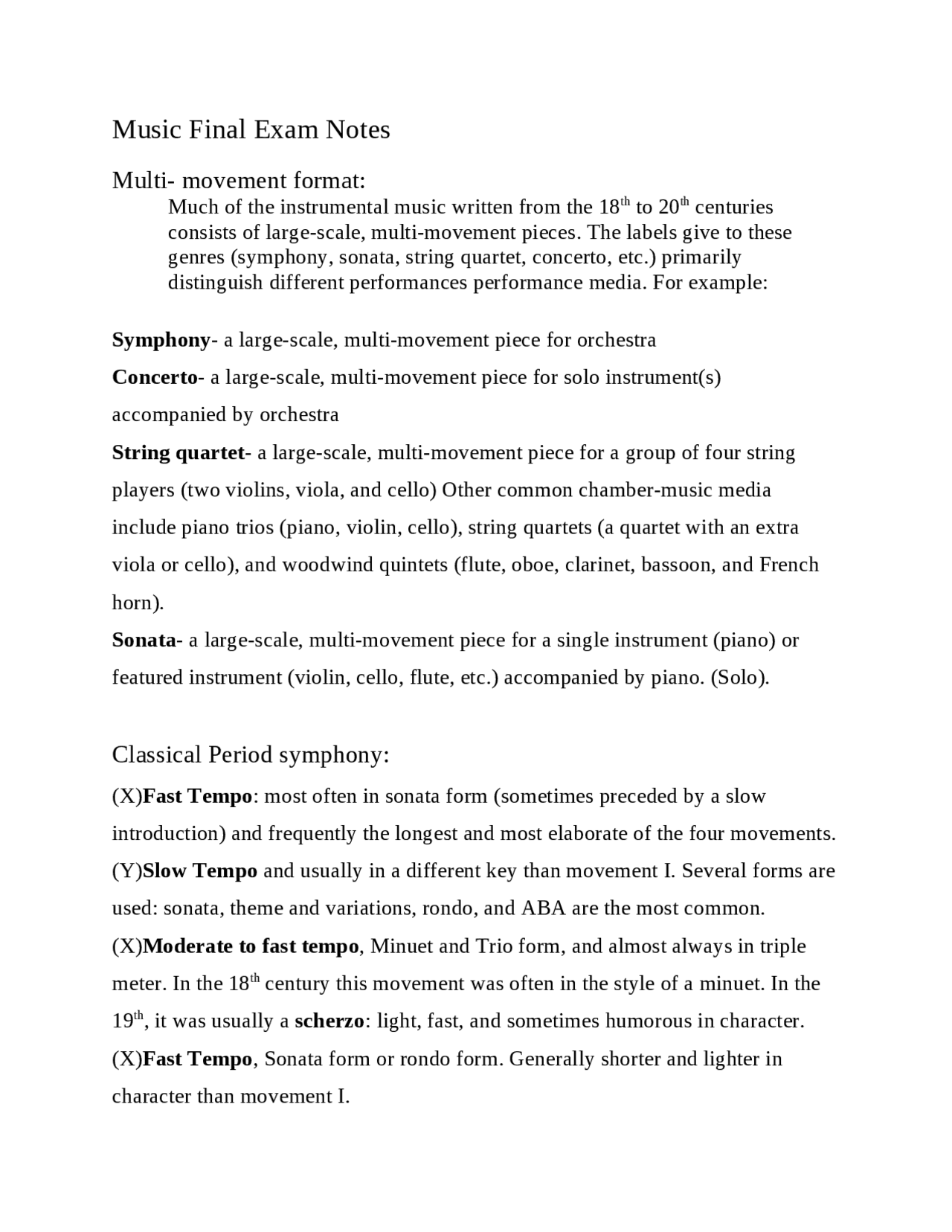 Final Exam Notes - Understanding Music | MUS 175 - Docsity