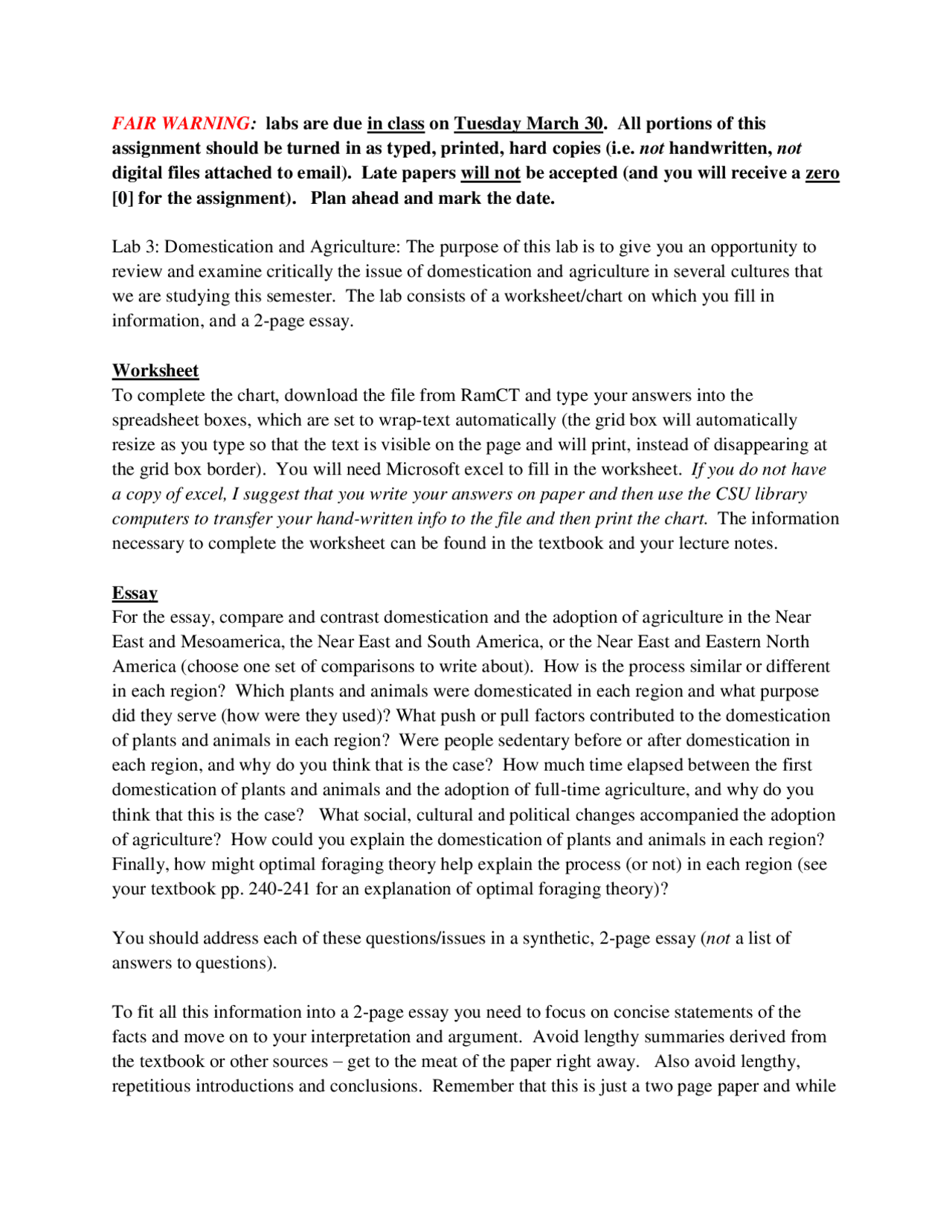 Lab 3 Instructions Introduction To Prehistory Anth 140 Docsity