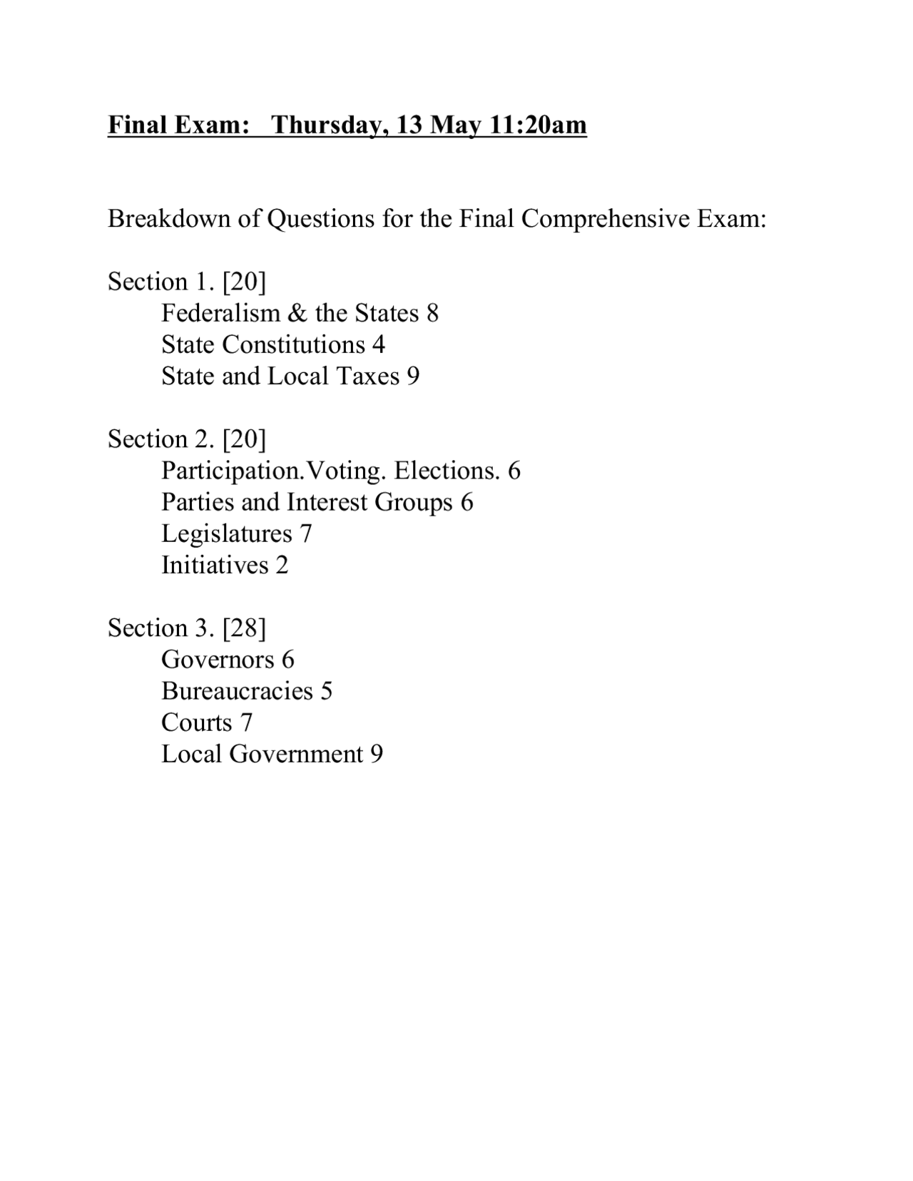 Breakdown Questions for Final Exam - American Government and Politics ...