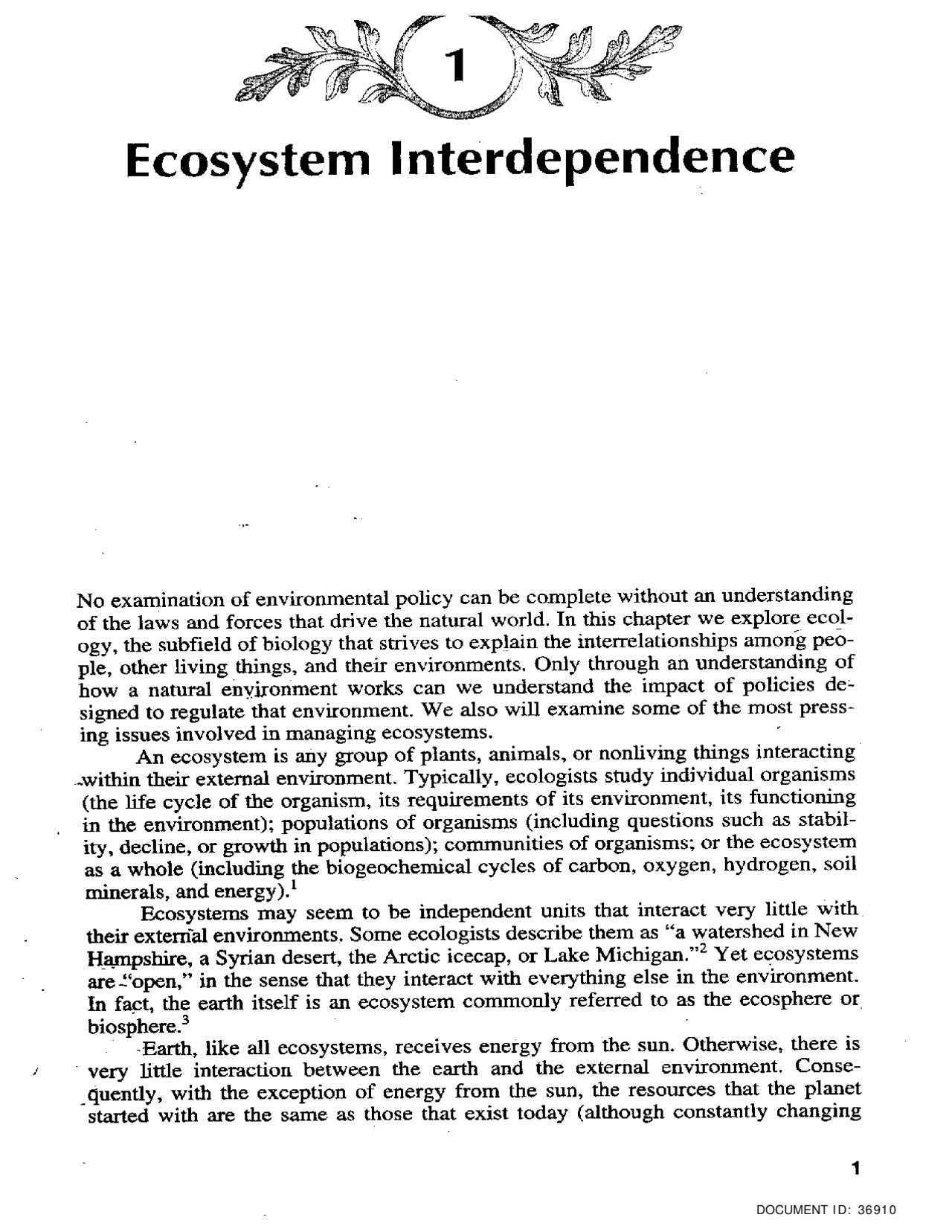 Ecosystems Interdependence Current World Problems Lecture Notes
